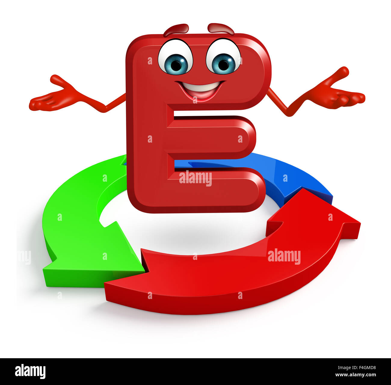 3d rendered illustration of alphabet E Cartoon Character with arrow ...