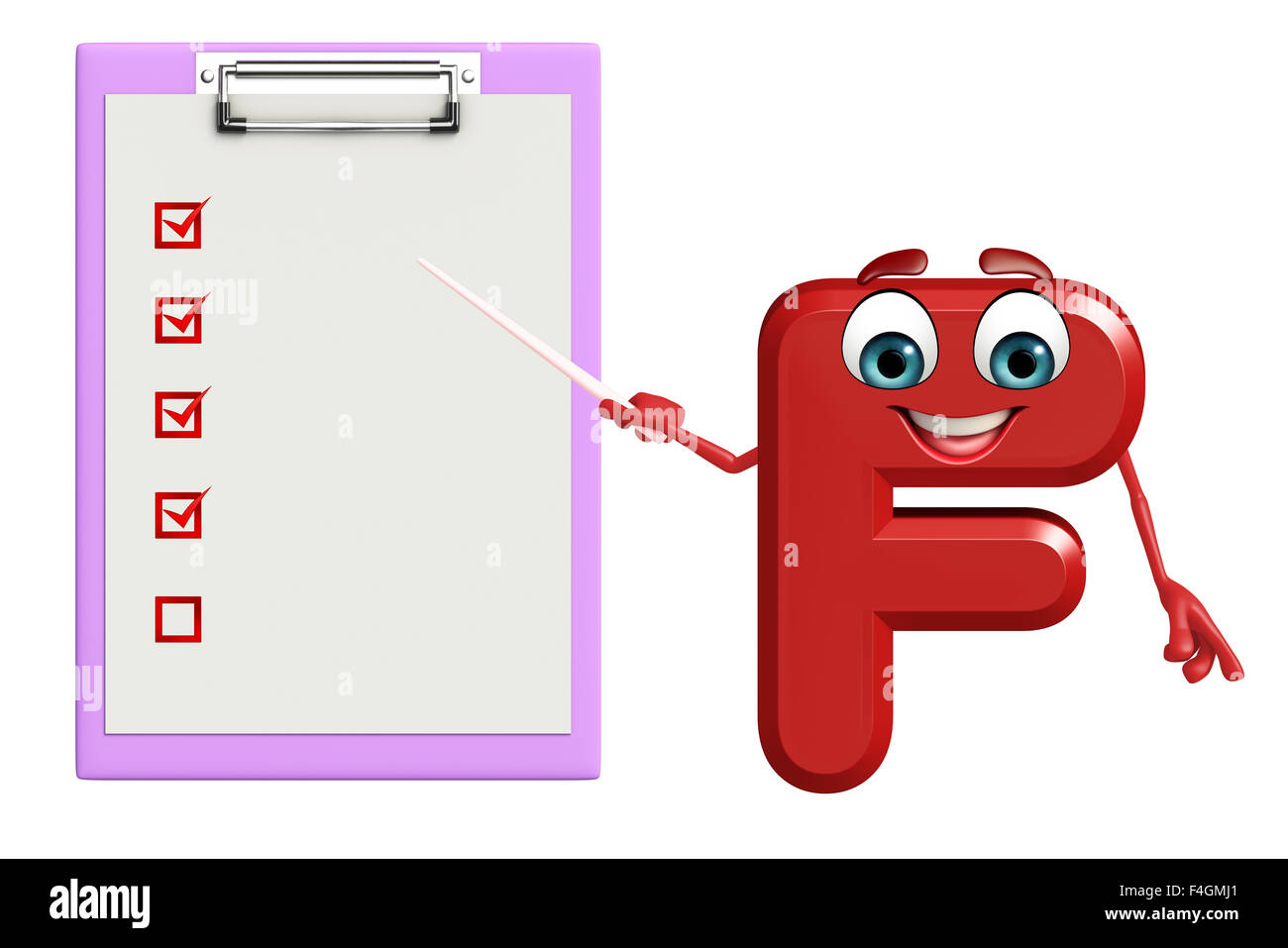 3d rendered illustration of alphabet F Cartoon Character with notepad ...