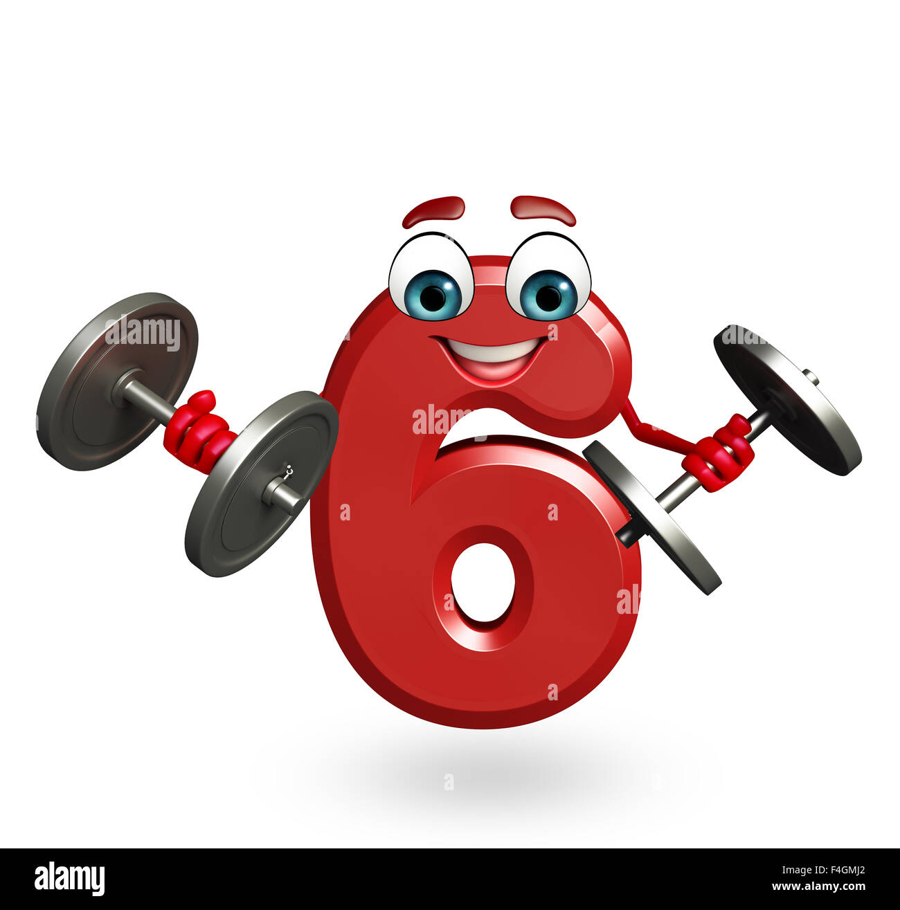 3d rendered illustration of cartoon character of six digit with weights ...