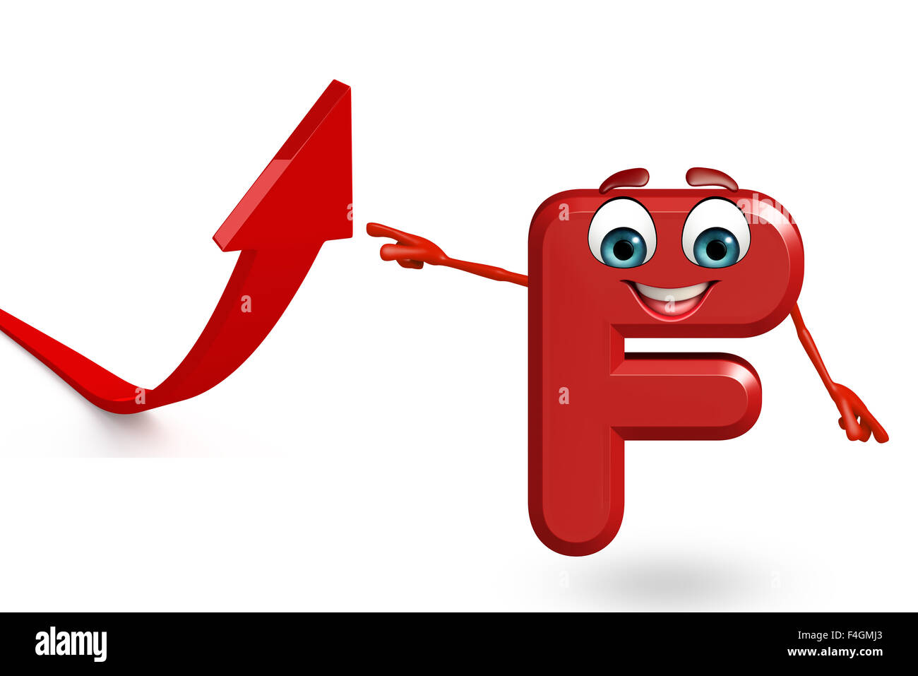 3d rendered illustration of alphabet F Cartoon Character with arrow ...