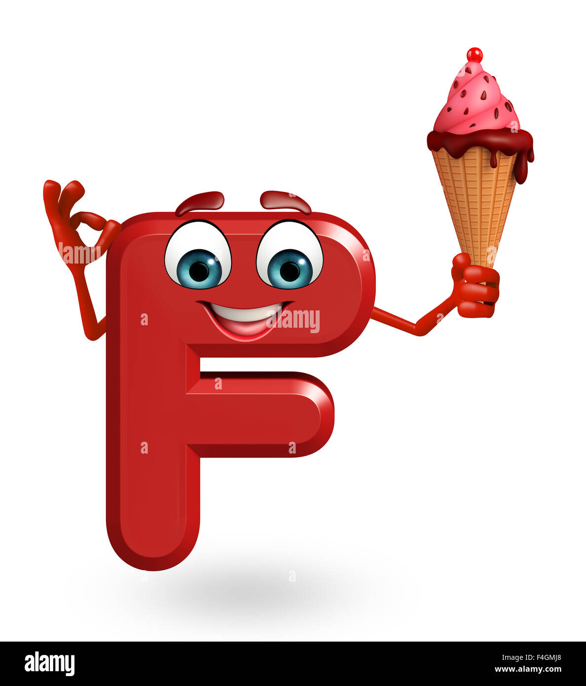 3d rendered illustration of alphabet F Cartoon Character with icecream ...