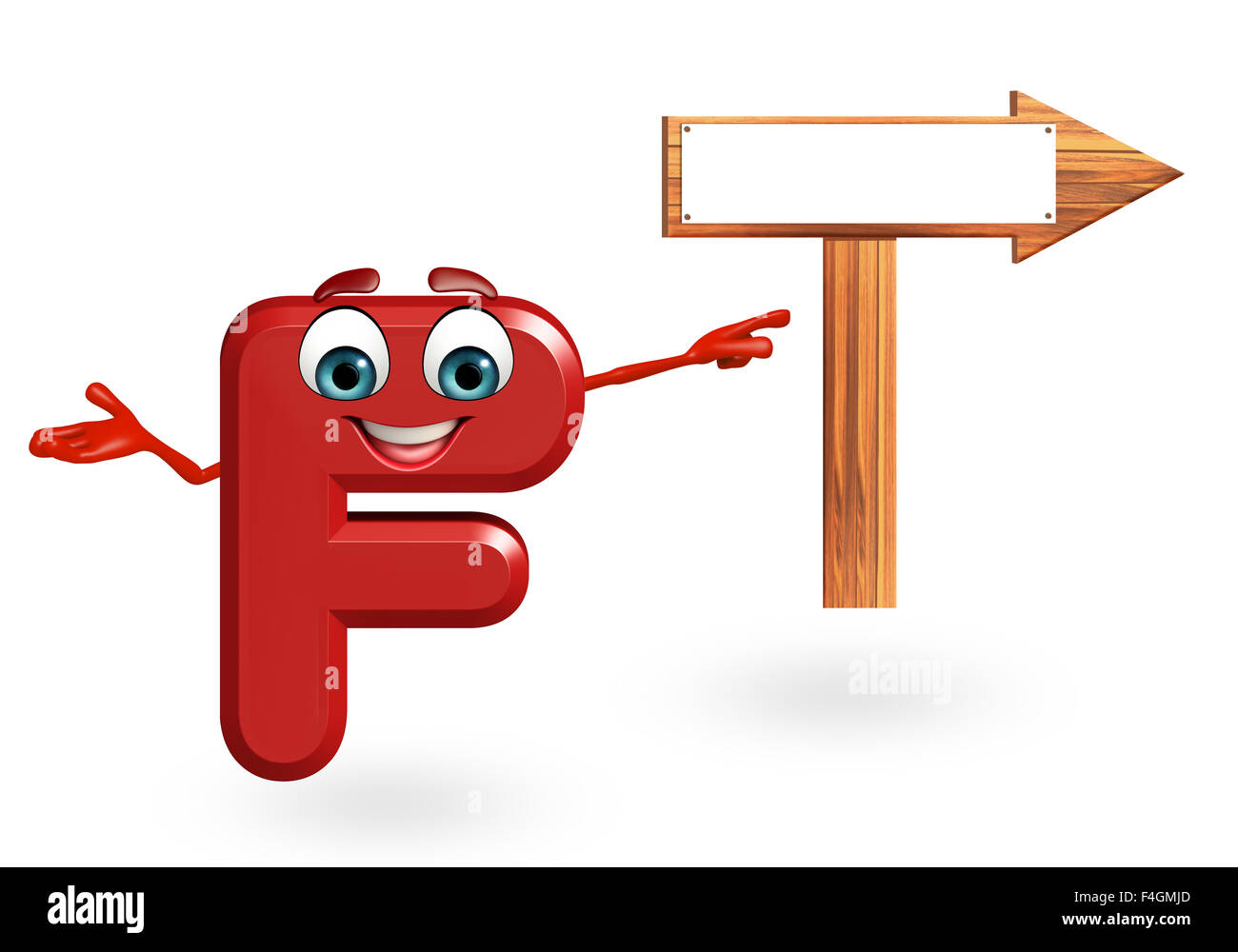 3d rendered illustration of alphabet F Cartoon Character with arrow ...