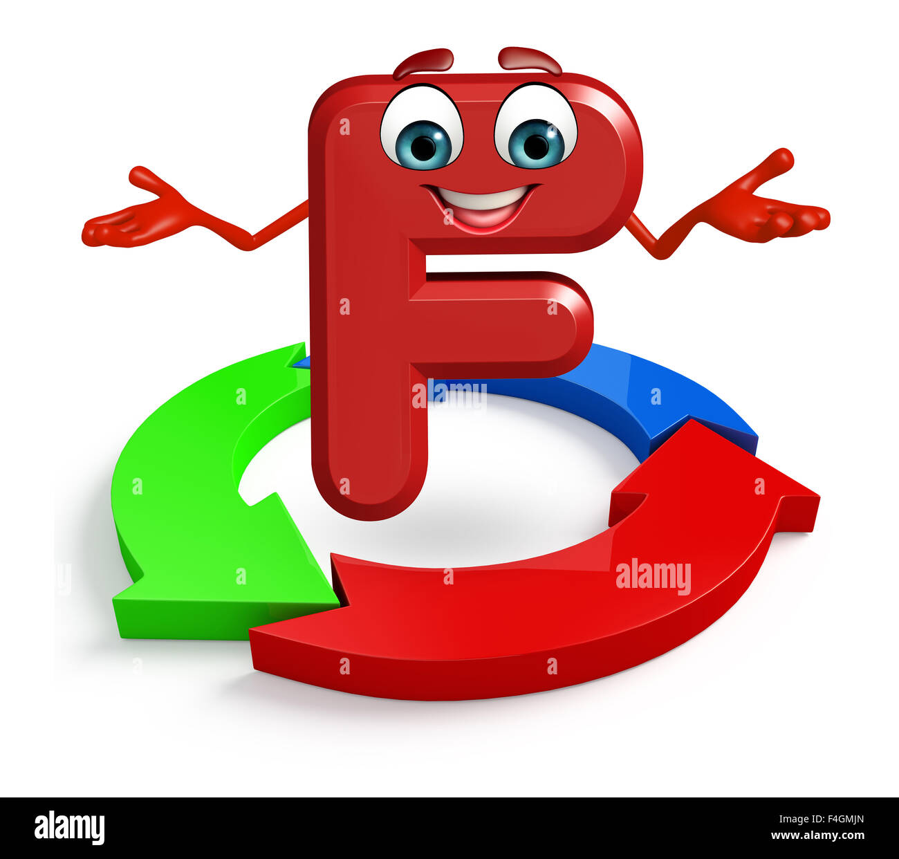 3d rendered illustration of alphabet F Cartoon Character with arrow ...