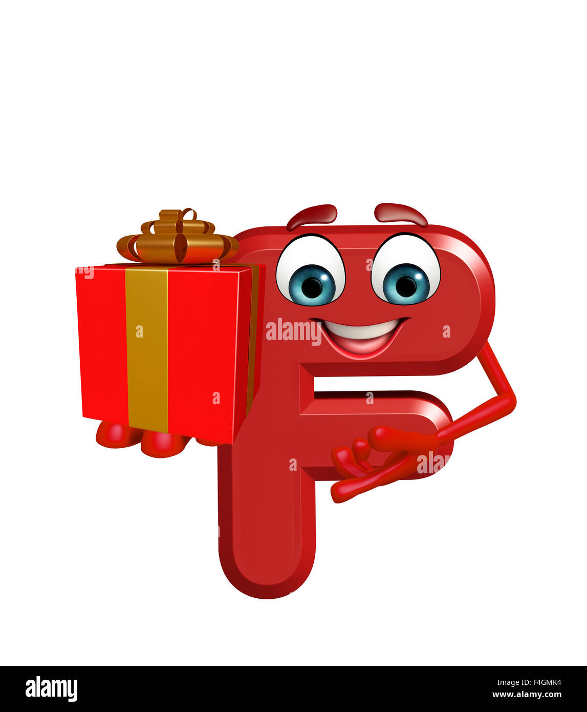 3d rendered illustration of alphabet F Cartoon Character with gift box ...