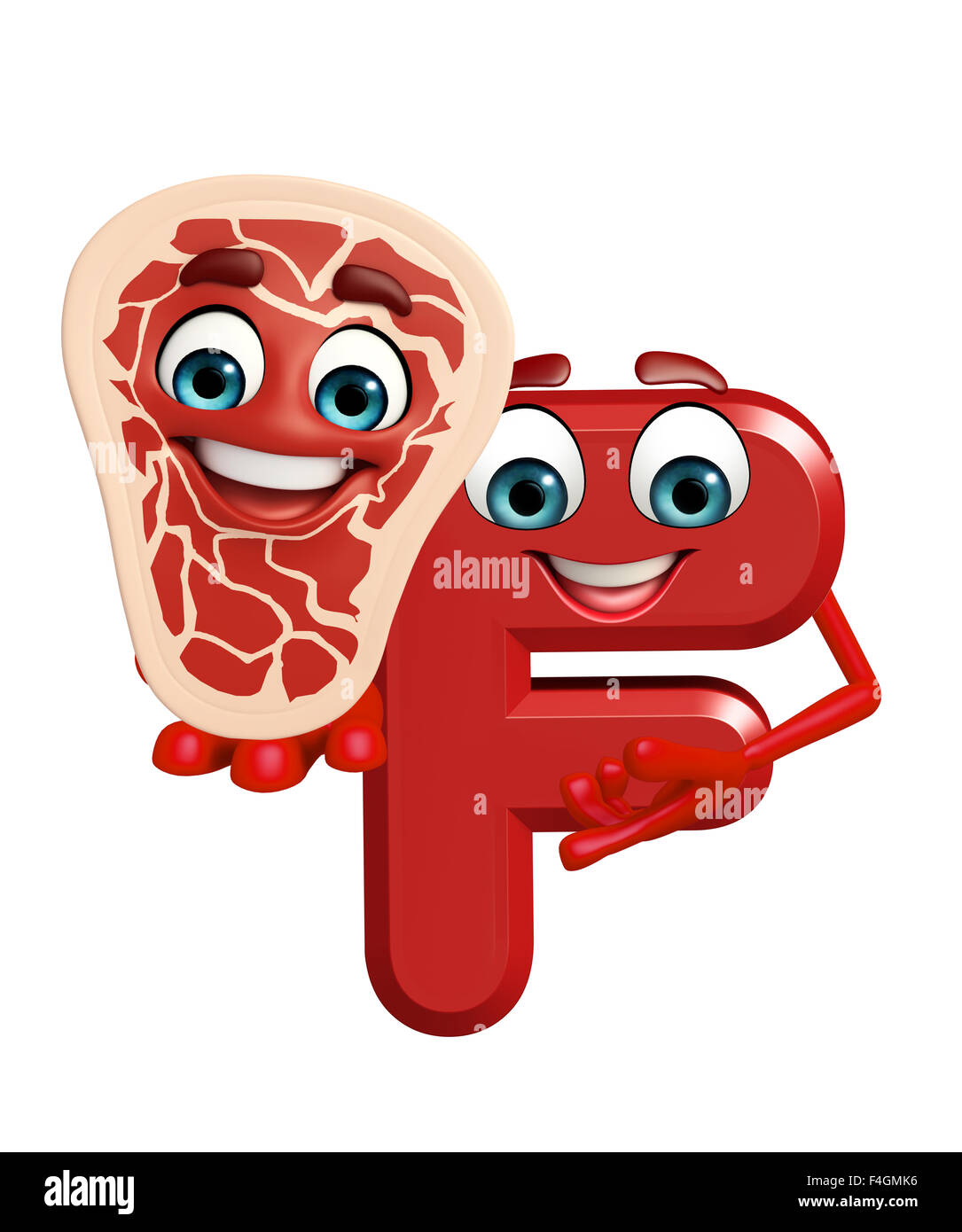 3d rendered illustration of alphabet F Cartoon Character with meat ...
