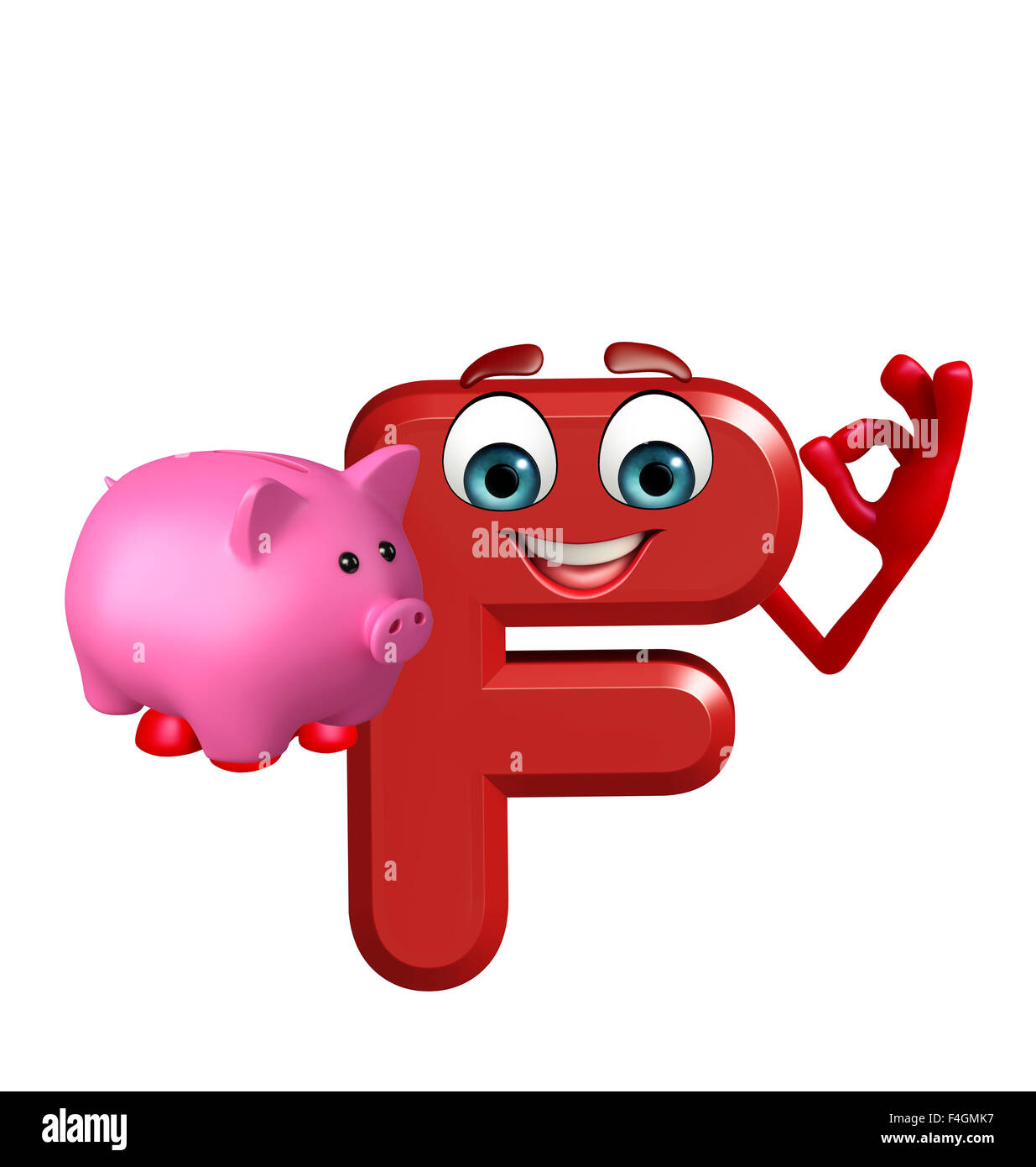 3d rendered illustration of alphabet F Cartoon Character with piggy ...