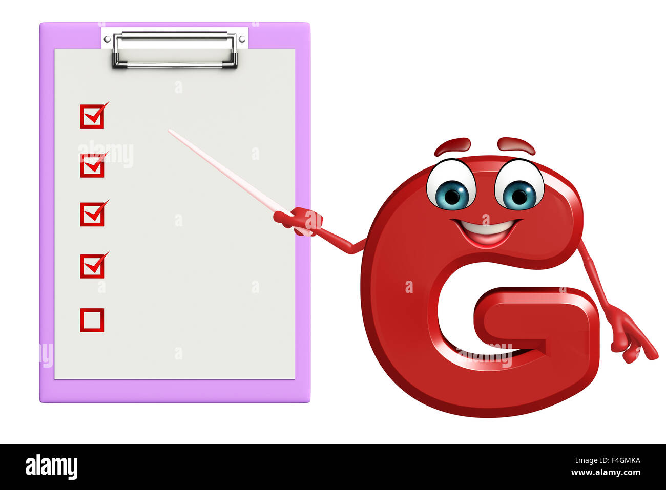 3d rendered illustration of alphabet G Cartoon Character with notepad ...