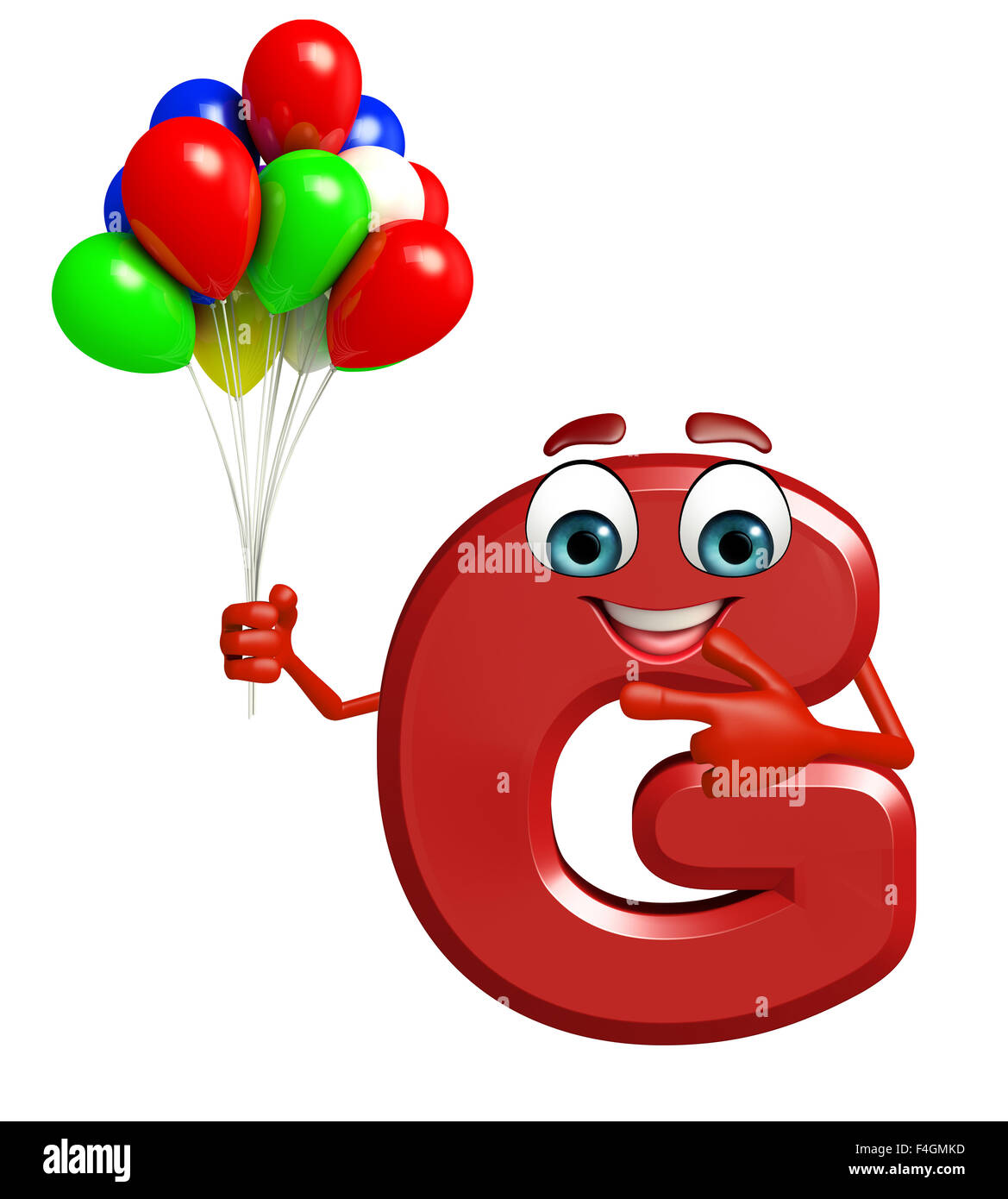 3d rendered illustration of alphabet G Cartoon Character with balloons ...