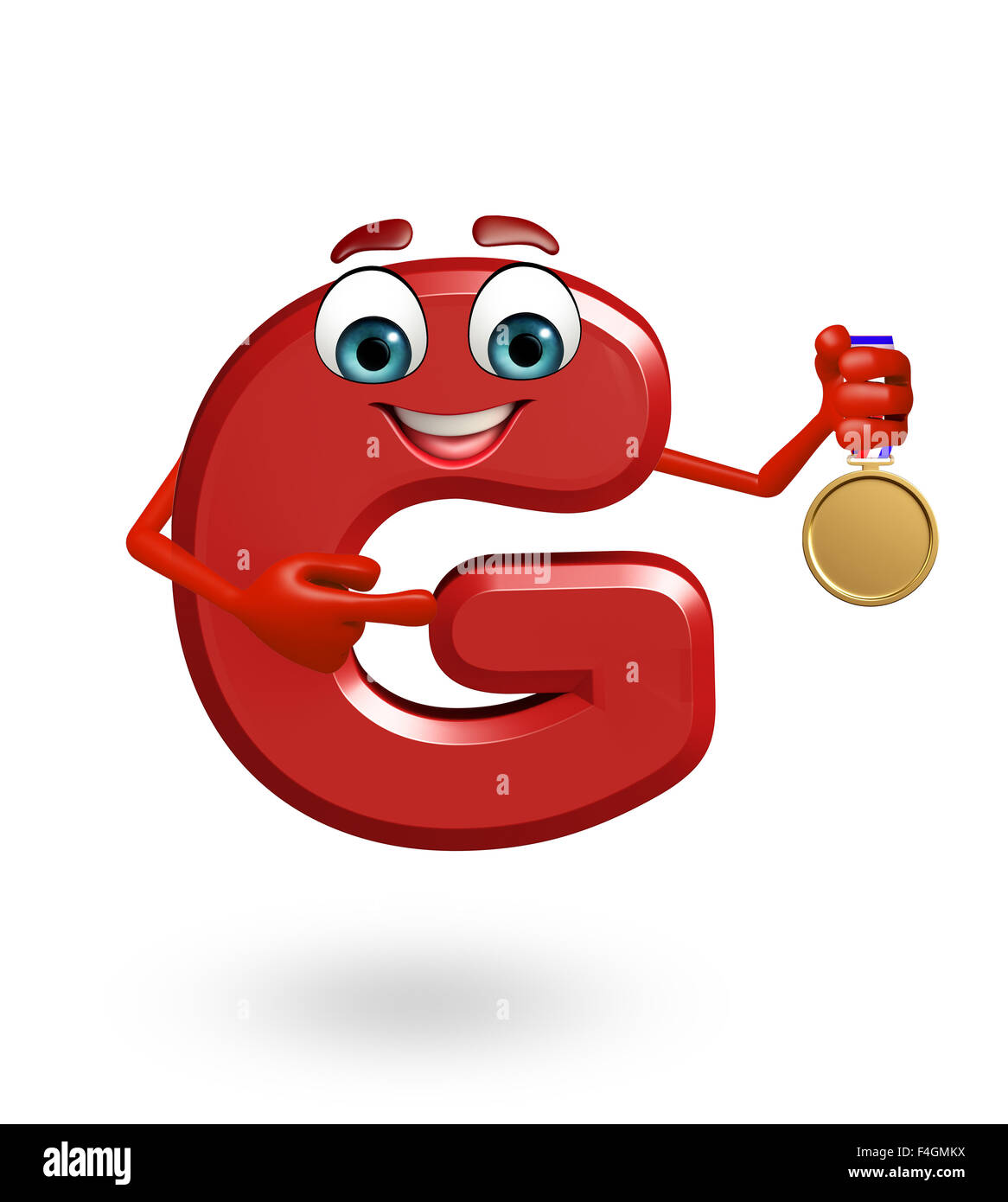 3d rendered illustration of alphabet G Cartoon Character with medal ...