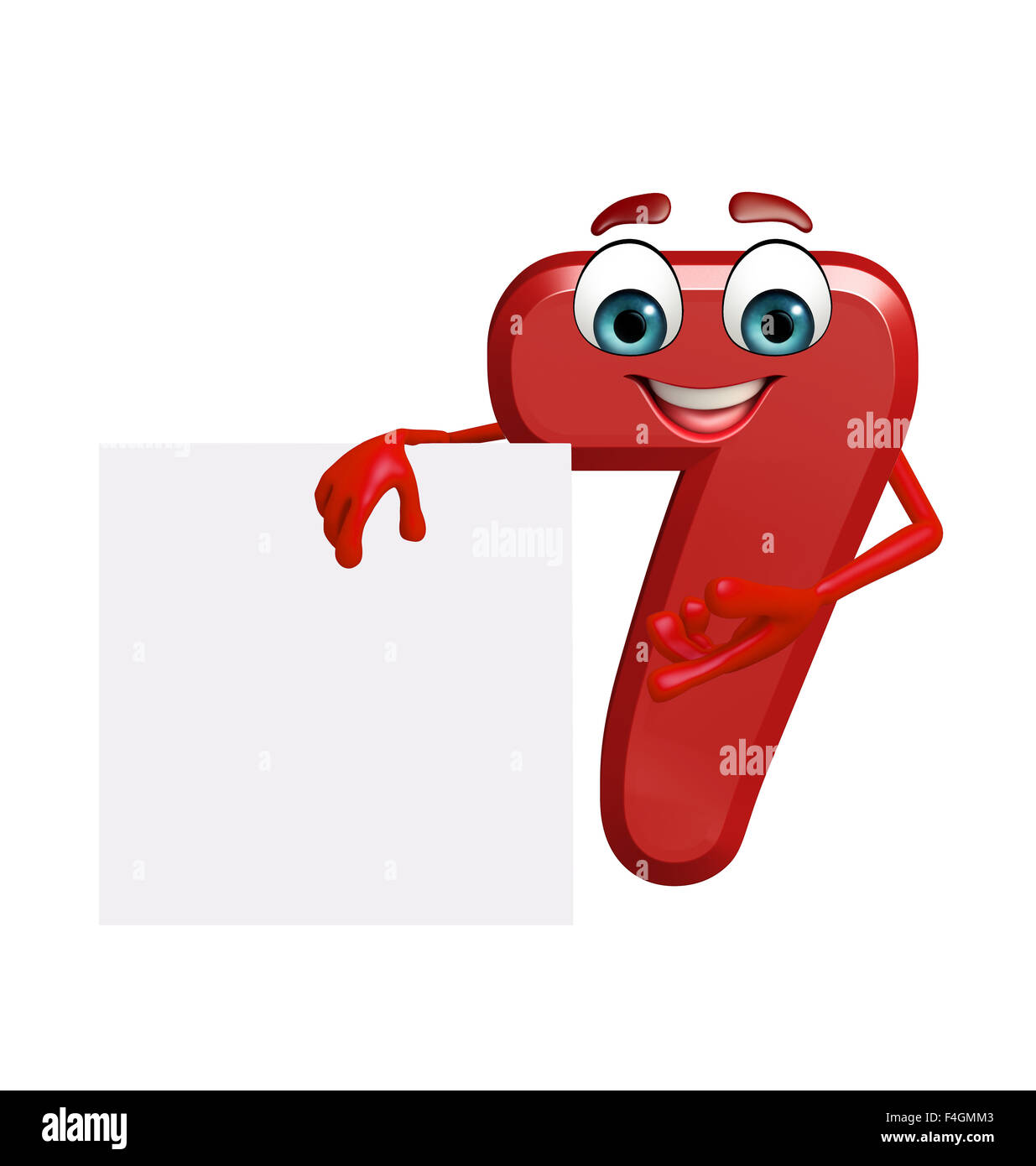 3d rendered illustration of cartoon character of seven digit with sign ...