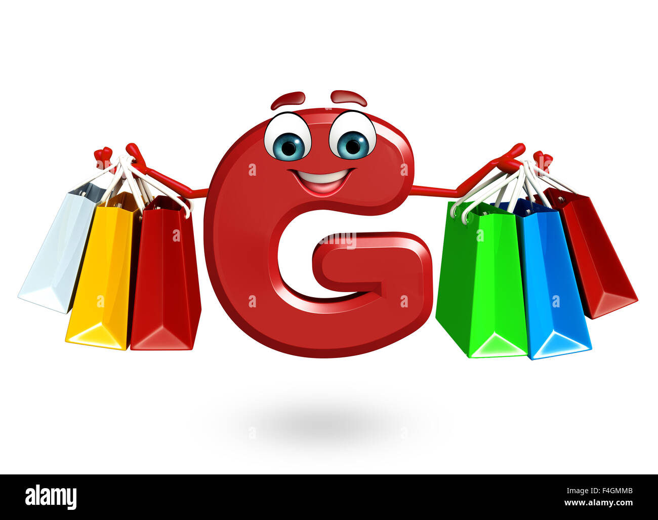 3d rendered illustration of alphabet G Cartoon Character with shopping ...