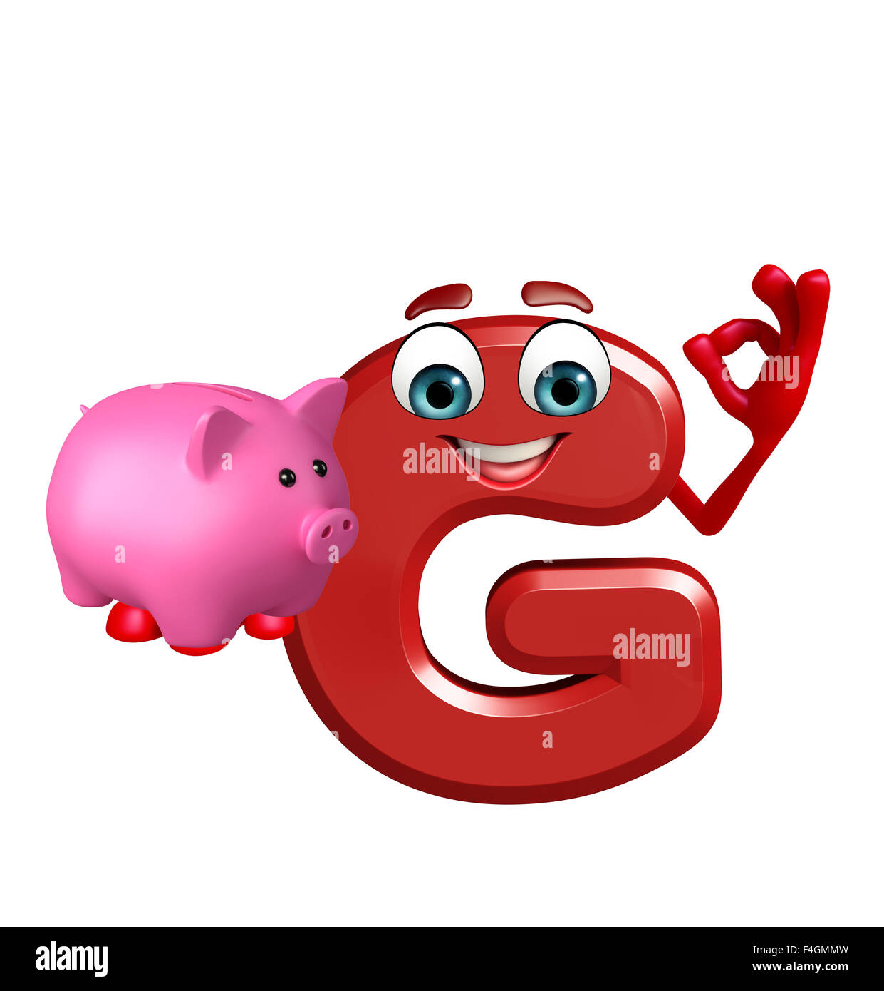 3d rendered illustration of alphabet G Cartoon Character with piggy ...