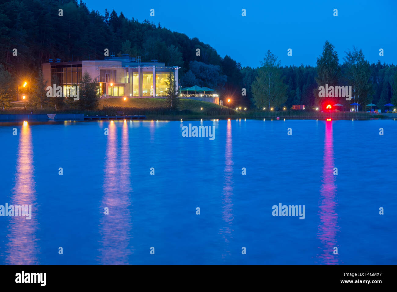 Night view of the lake late summer evening Stock Photo - Alamy