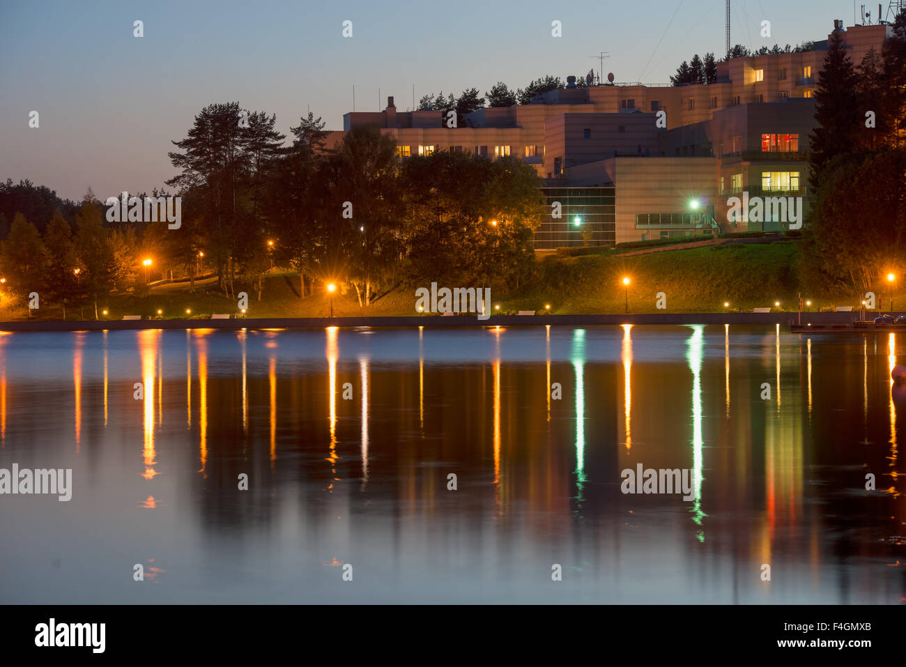 Night view of the lake late summer evening Stock Photo - Alamy