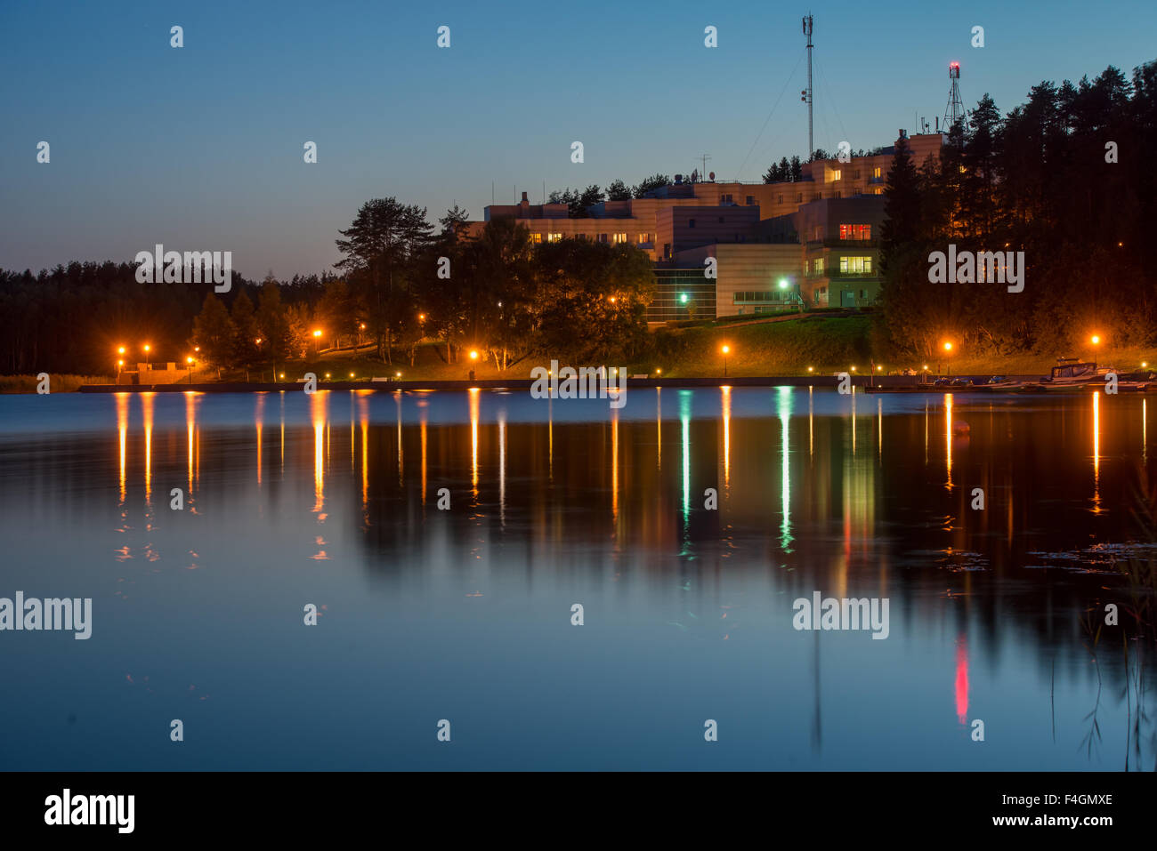 Night view of the lake late summer evening Stock Photo - Alamy