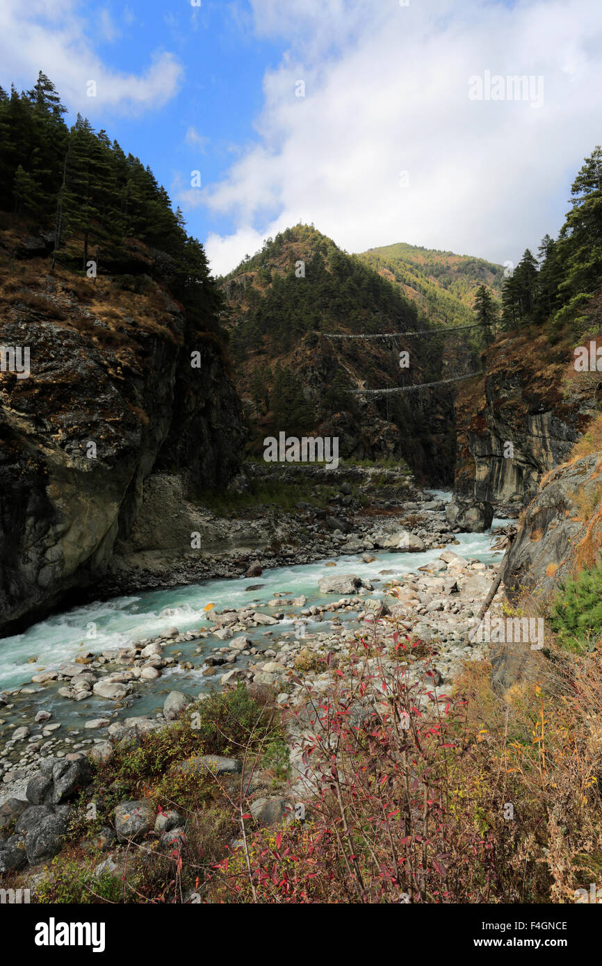 The Dudh Koshi river valley around Monjo village, Everest base camp ...