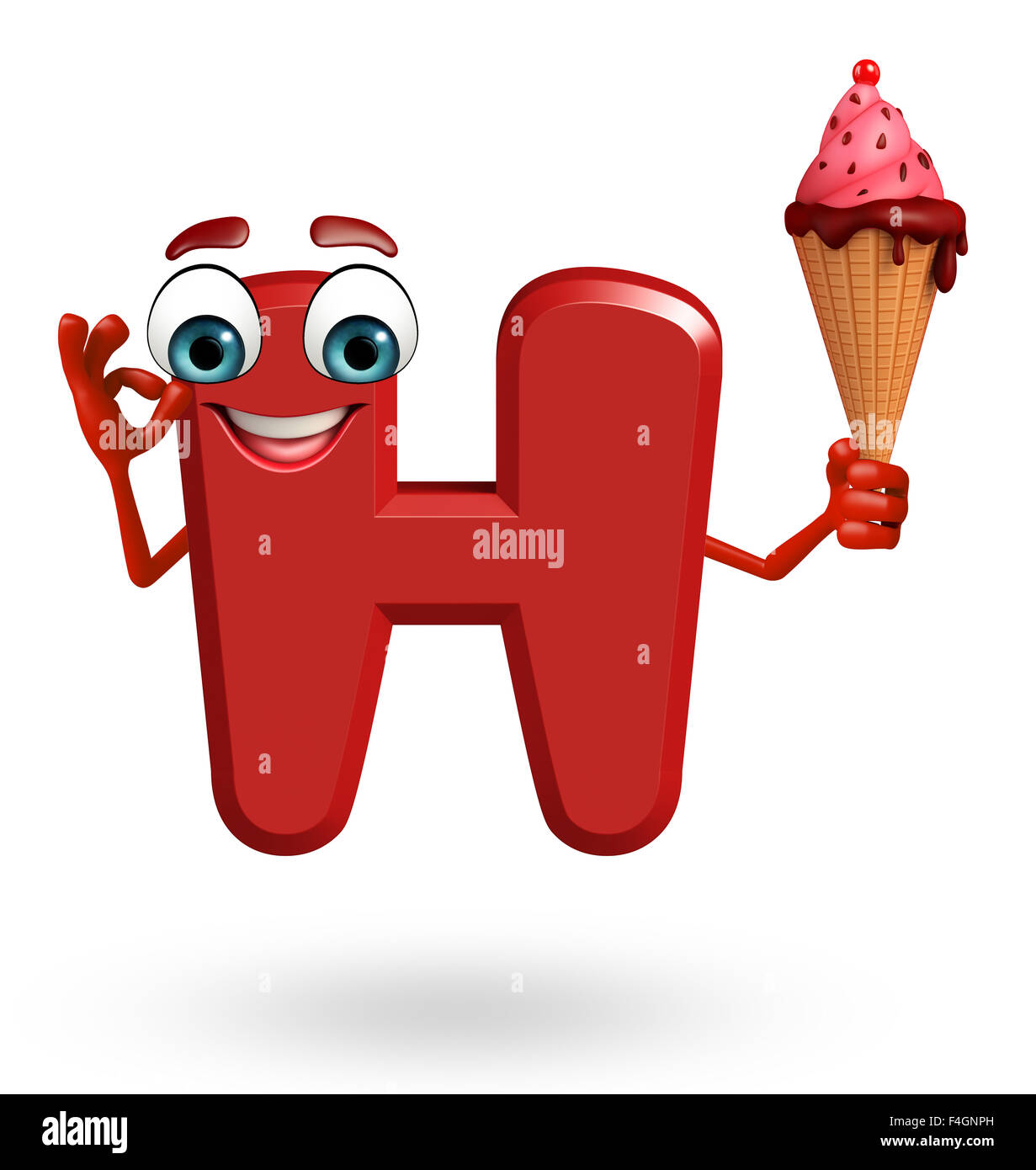 3d rendered illustration of alphabet H Cartoon Character with icecream ...