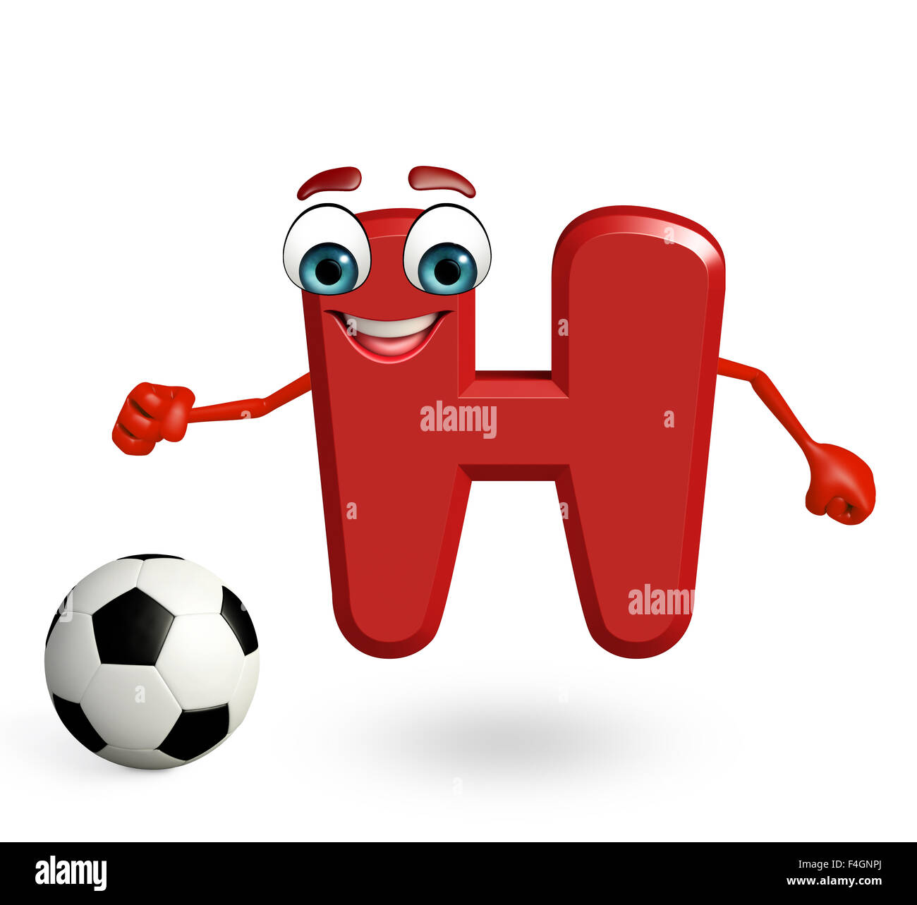 3d rendered illustration of alphabet H Cartoon Character with football ...