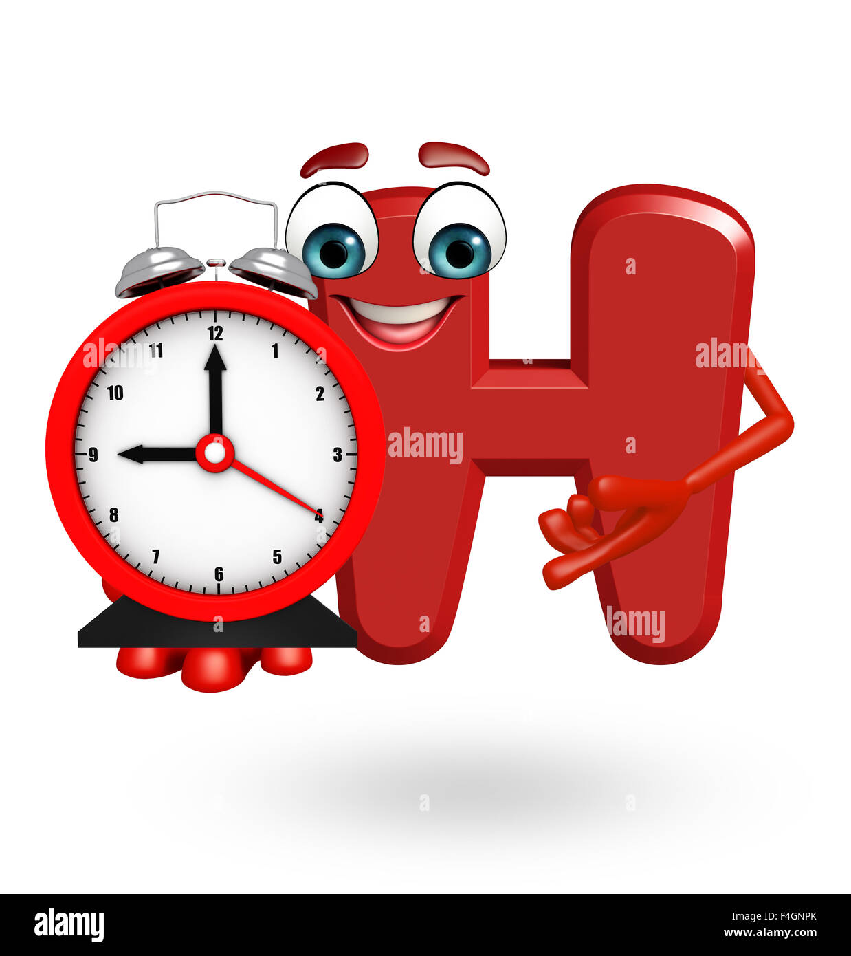 3d rendered illustration of alphabet H Cartoon Character with clock ...