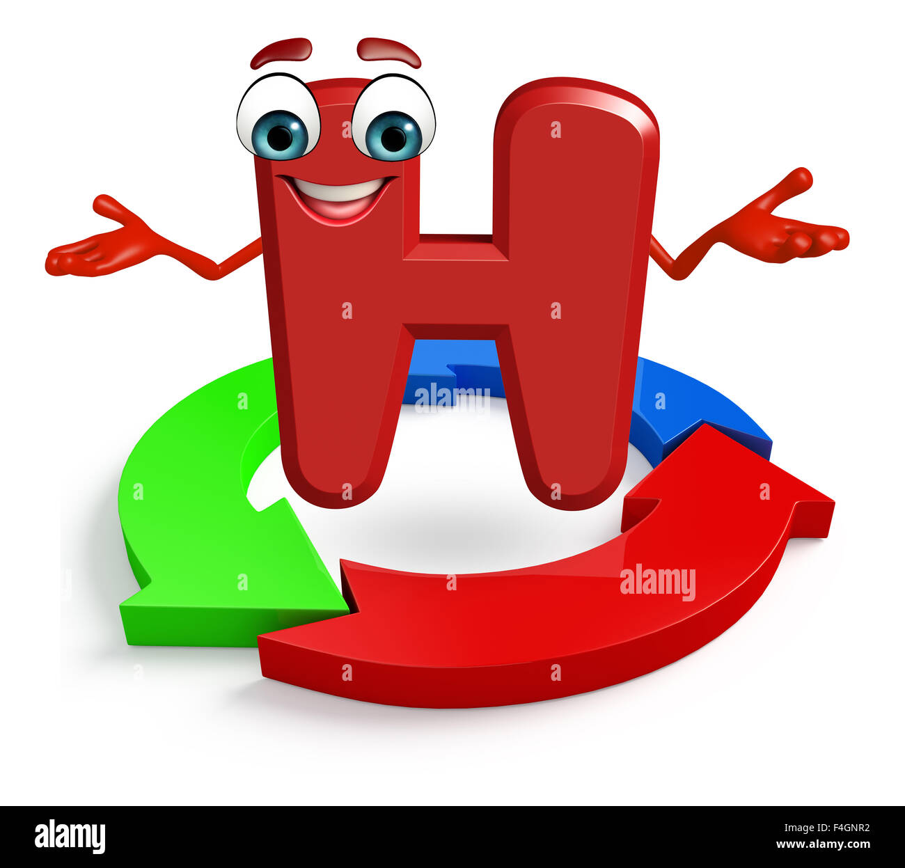 3d rendered illustration of alphabet H Cartoon Character with arrow ...