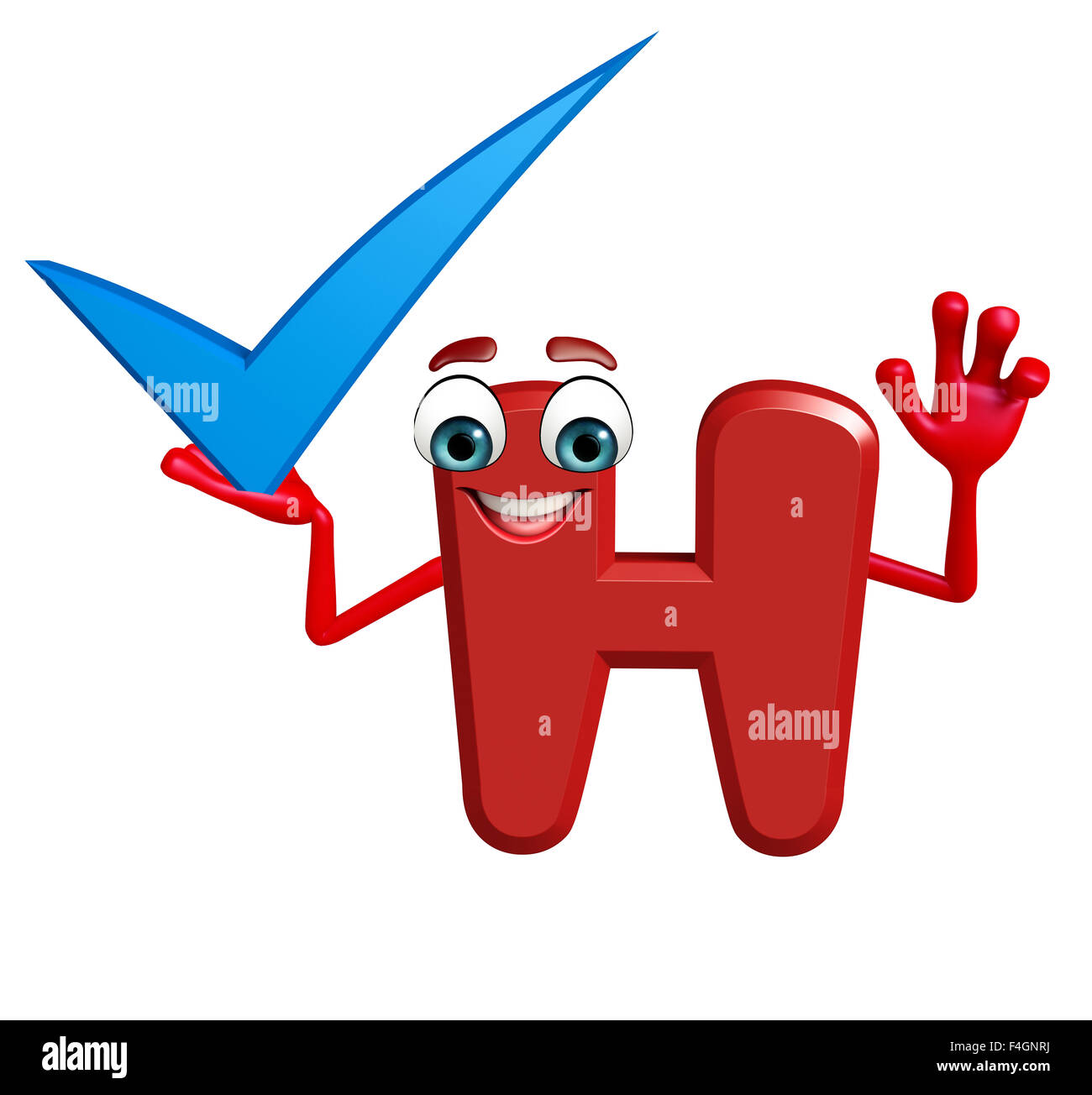 3d rendered illustration of alphabet H Cartoon Character with right ...