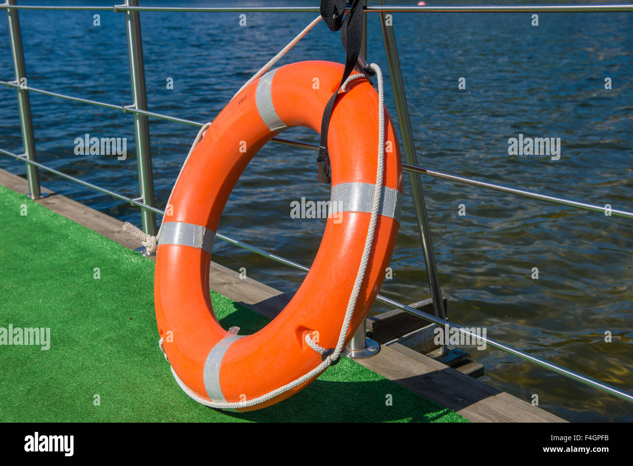 Lifebuoy on board ship at blue sky background Stock Photo - Alamy