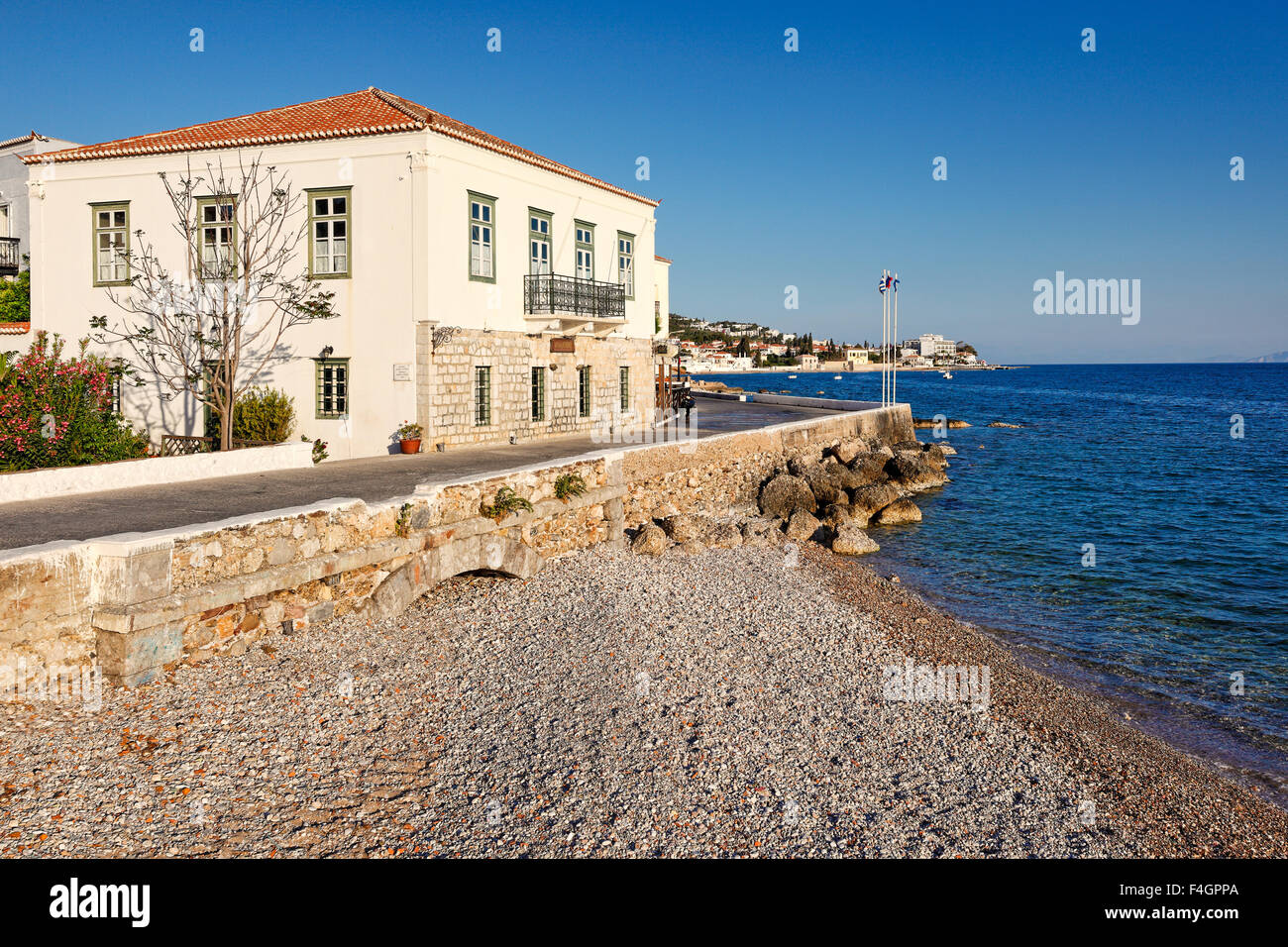 Traditional houses in the town of Spetses island, Greece Stock Photo ...