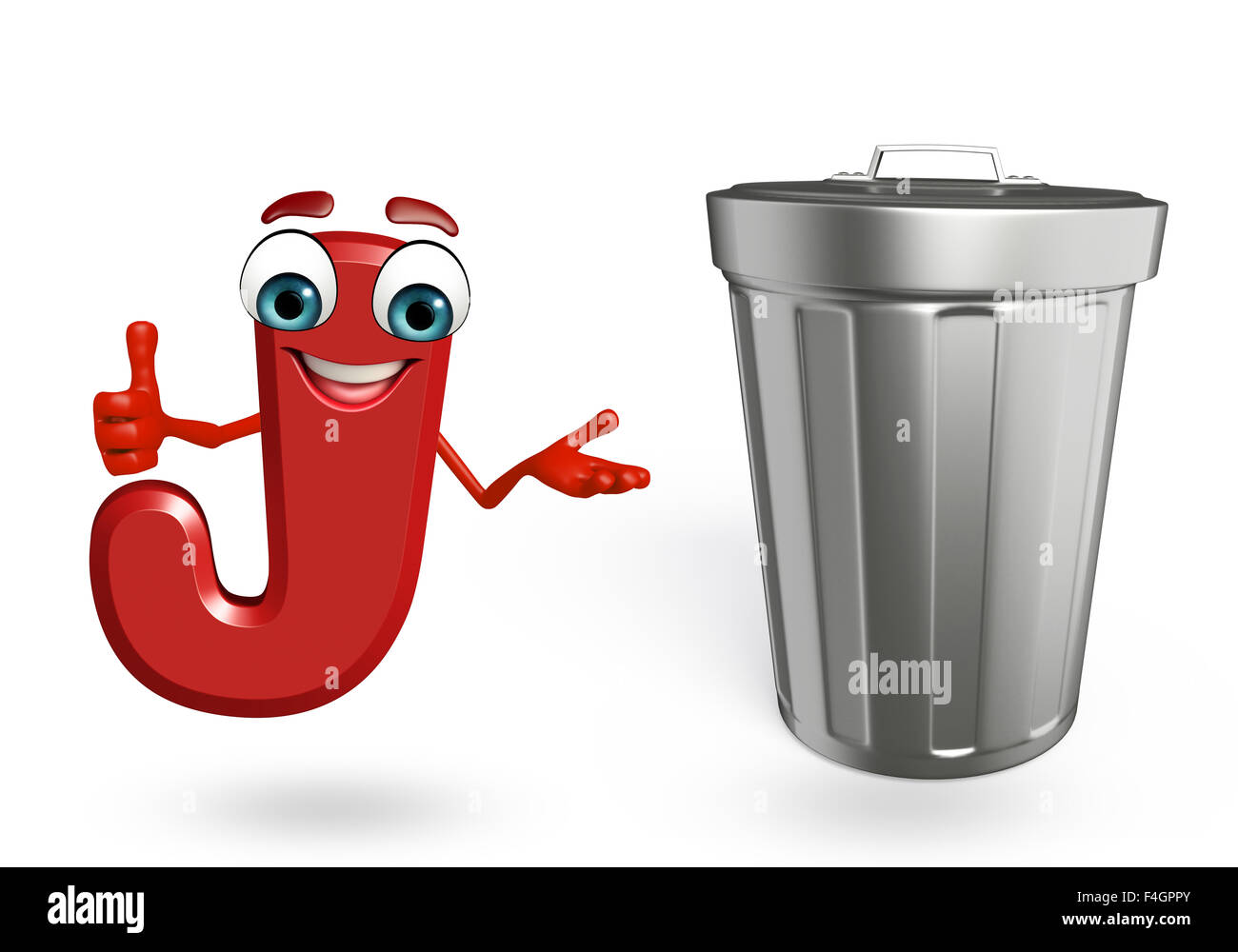 3d rendered illustration of alphabet J Cartoon Character with dustbin ...