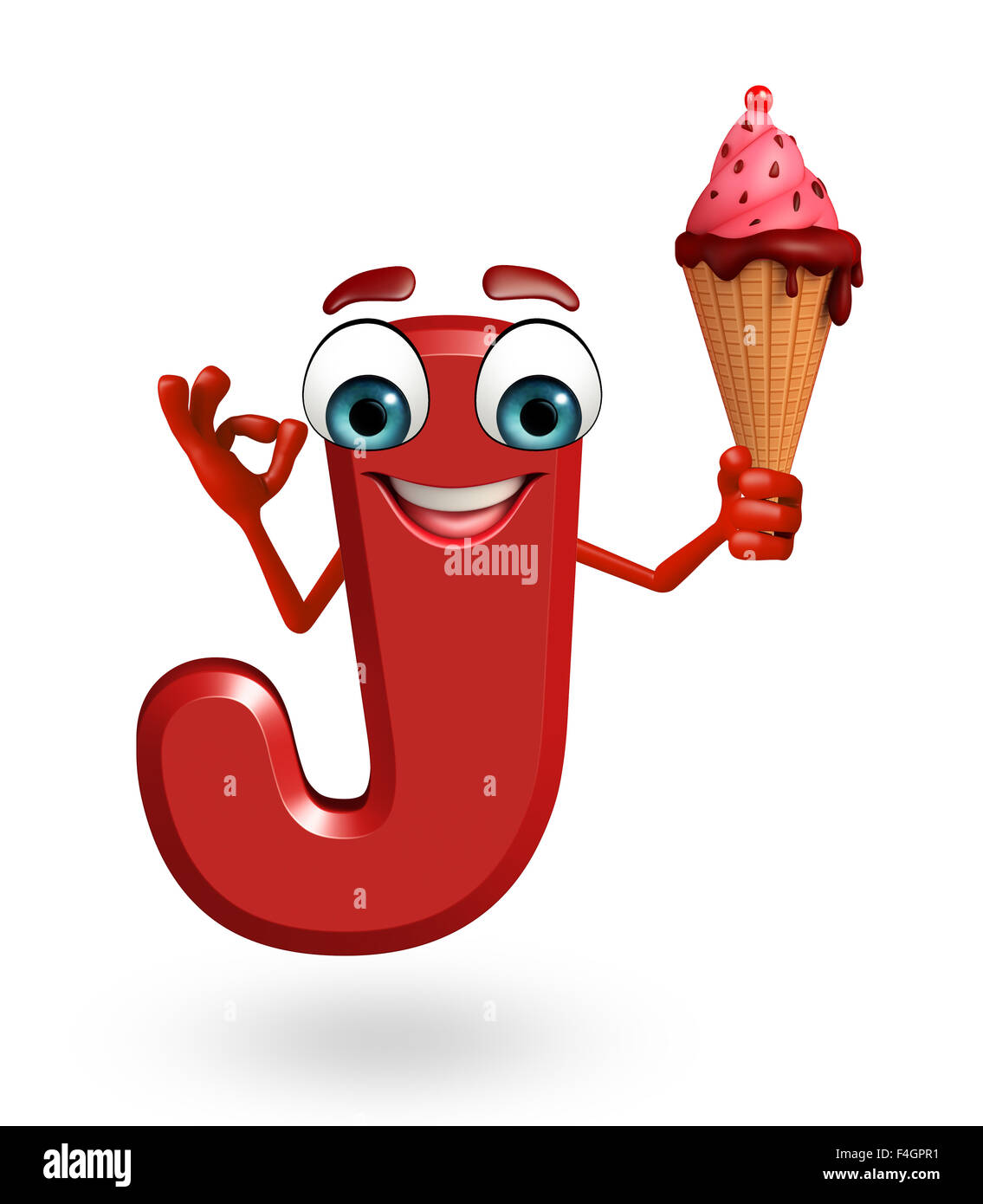 3d rendered illustration of alphabet J Cartoon Character with icecream ...