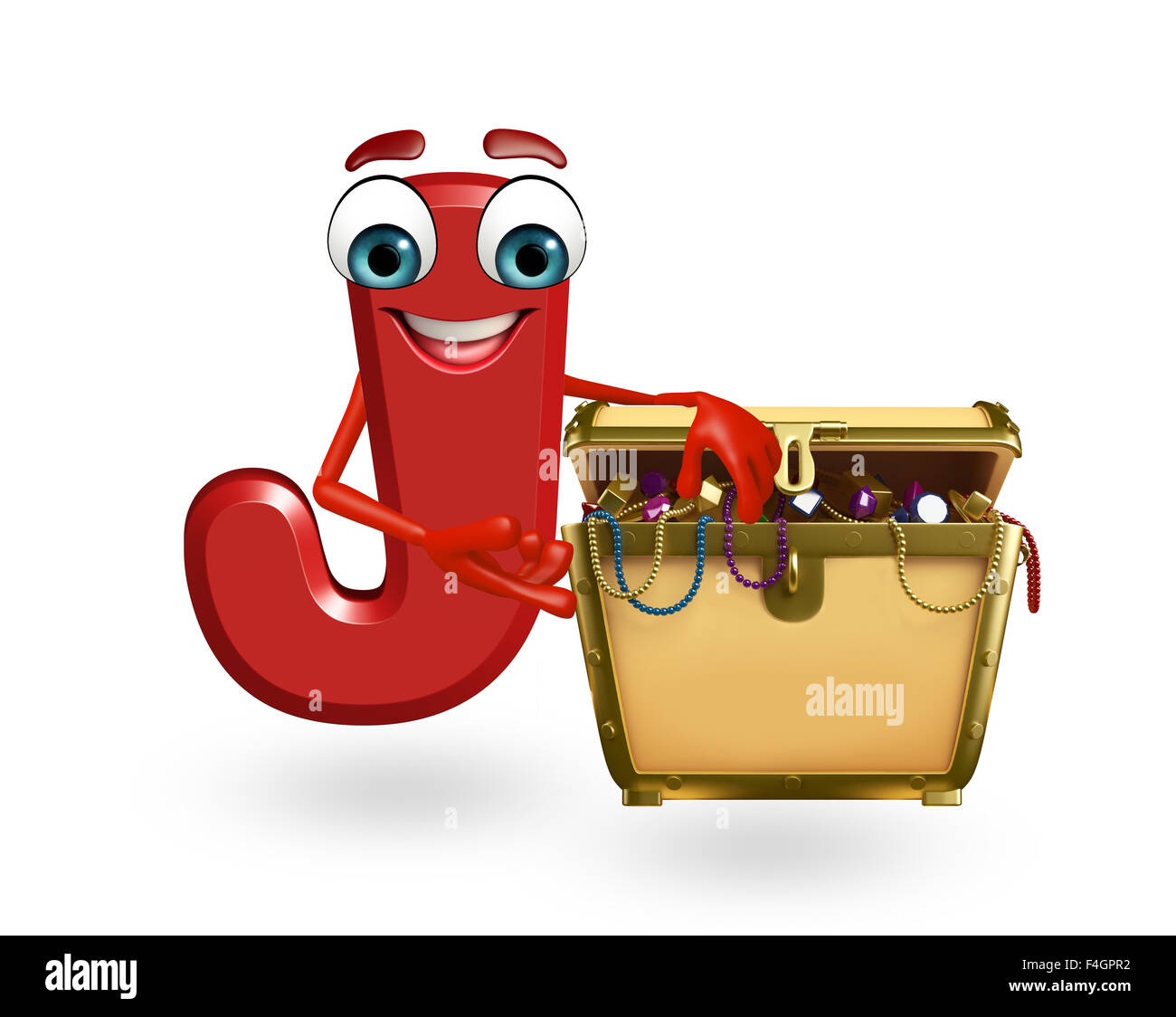 3d rendered illustration of alphabet J Cartoon Character with treasure ...