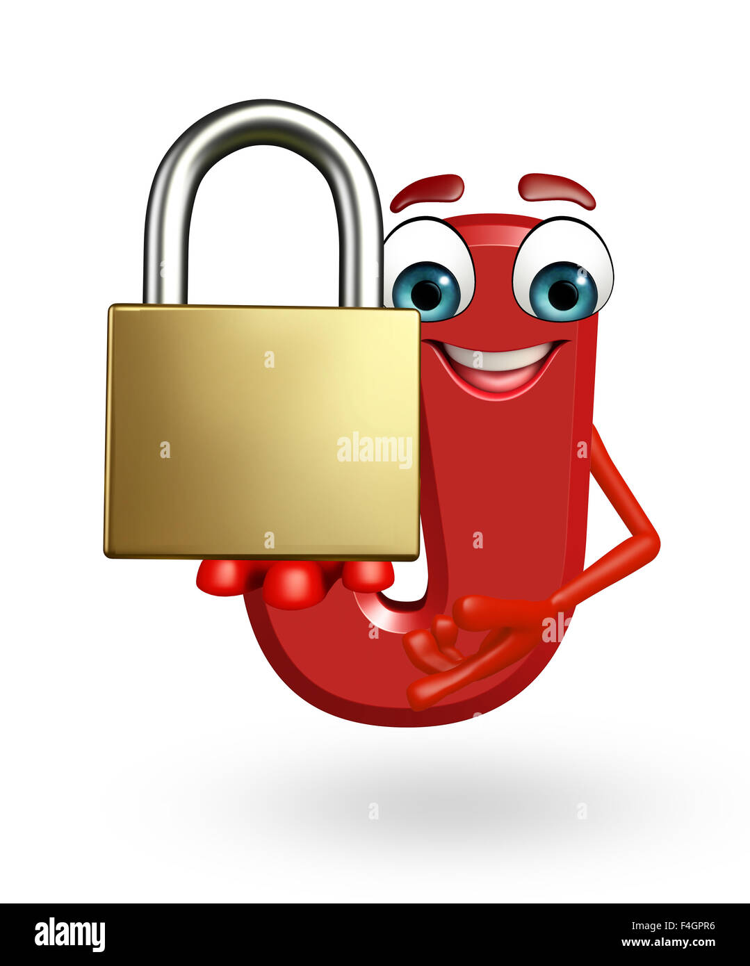3d rendered illustration of alphabet J Cartoon Character with lock ...