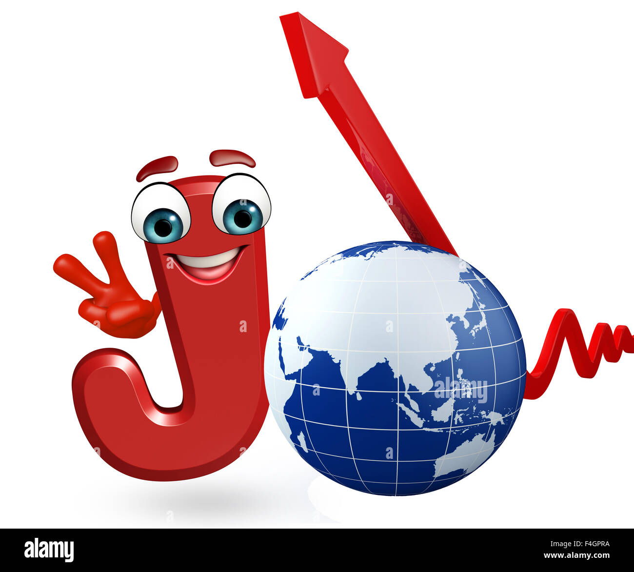 3d rendered illustration of alphabet J Cartoon Character with globe ...