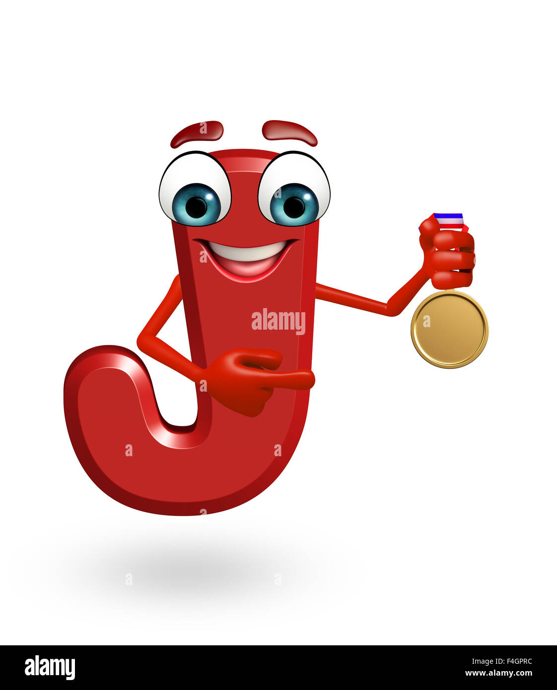 3d rendered illustration of alphabet J Cartoon Character with medal ...