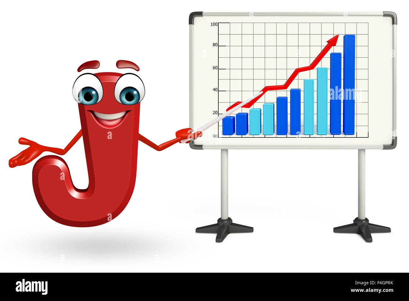 3d rendered illustration of cartoon character of J with business graph ...