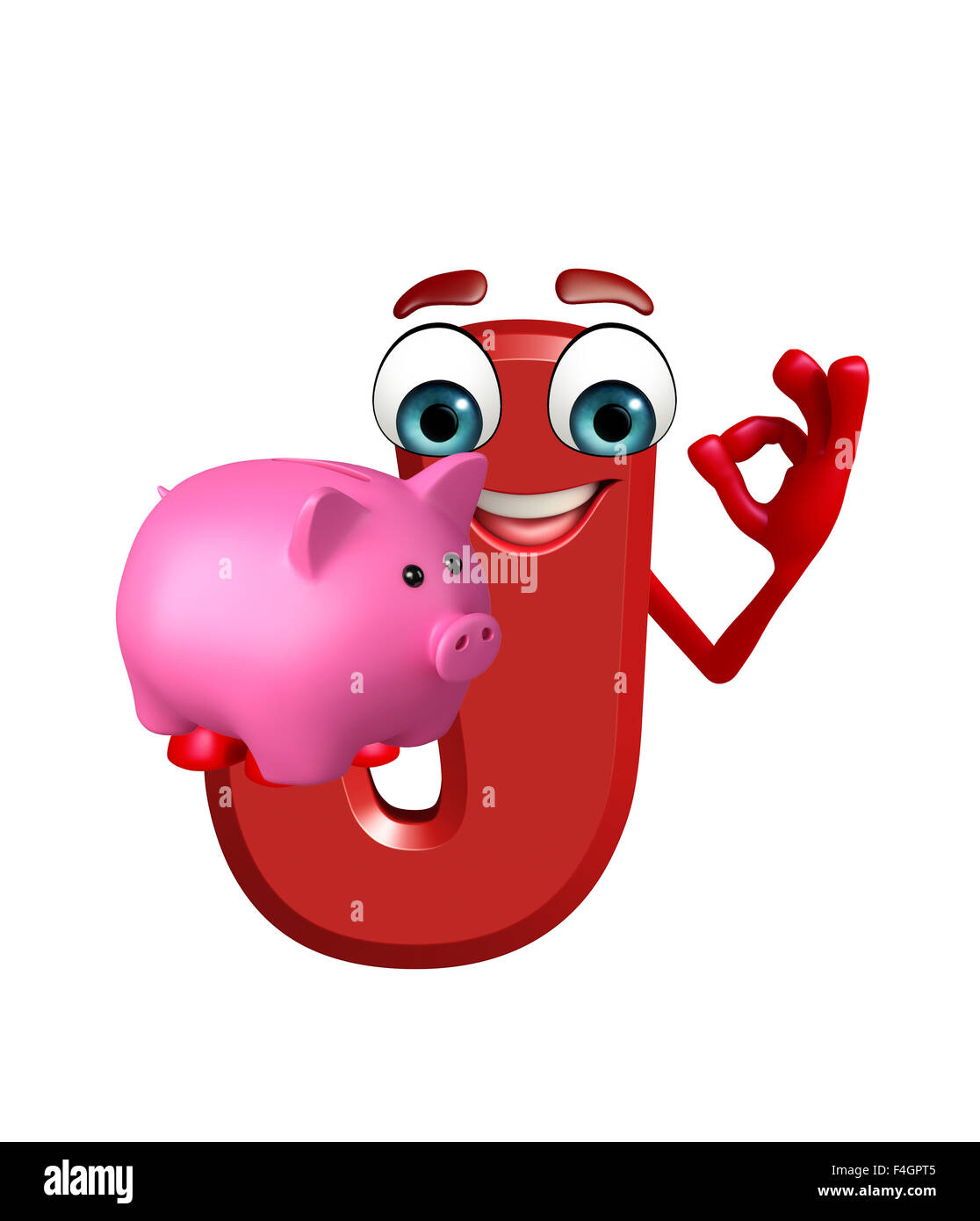 3d rendered illustration of alphabet J Cartoon Character with piggy ...