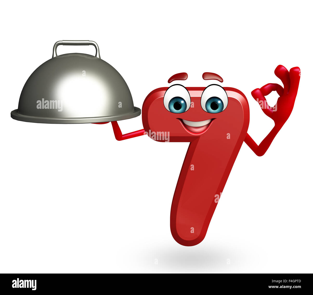 3d rendered illustration of cartoon character of seven digit with pan ...