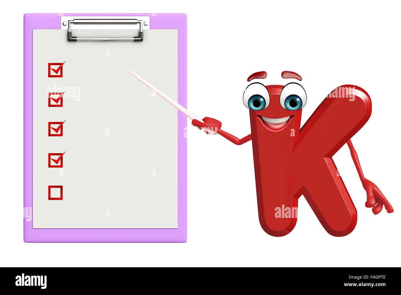 3d rendered illustration of alphabet K Cartoon Character with notepad ...