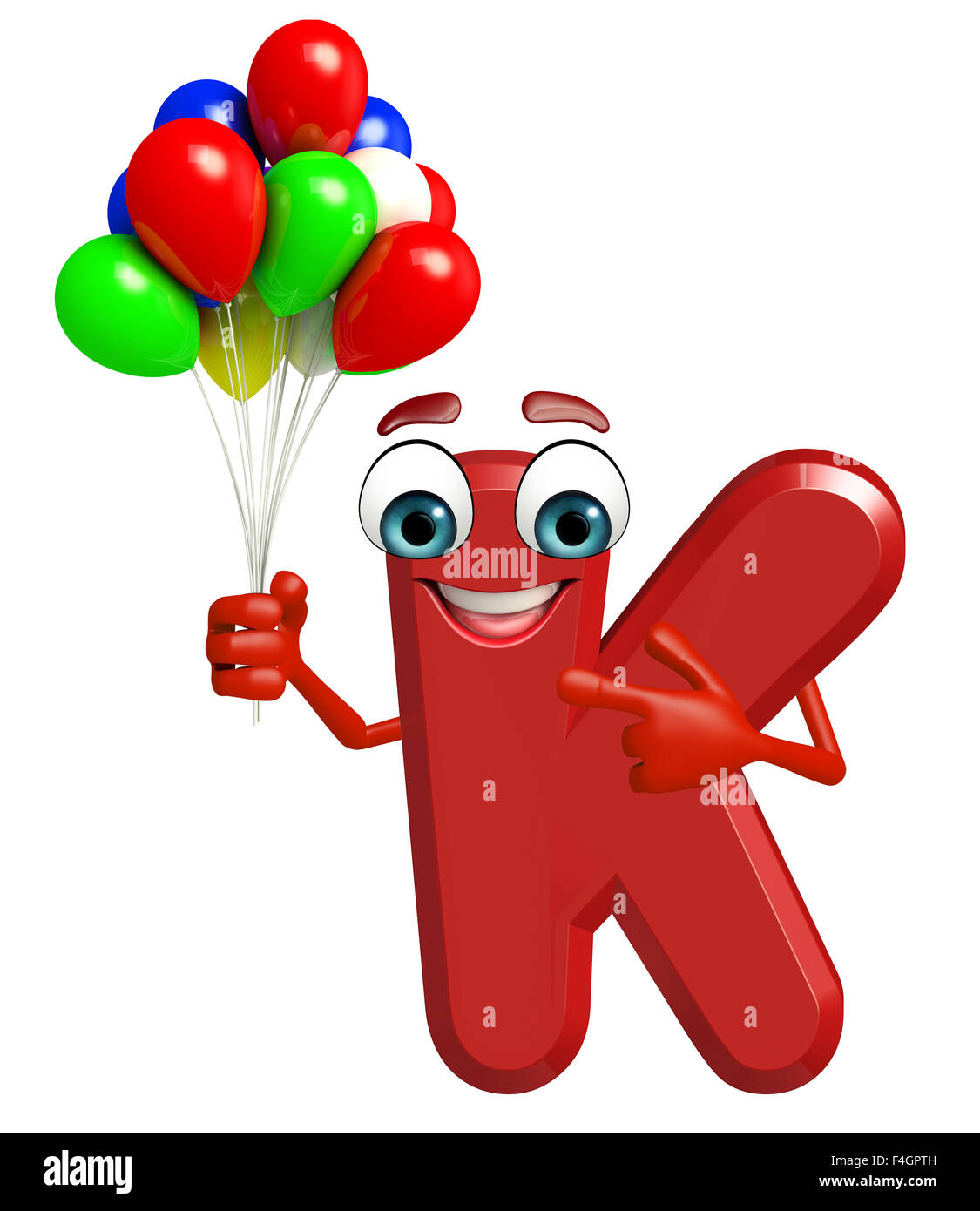 3d rendered illustration of alphabet K Cartoon Character with balloons ...