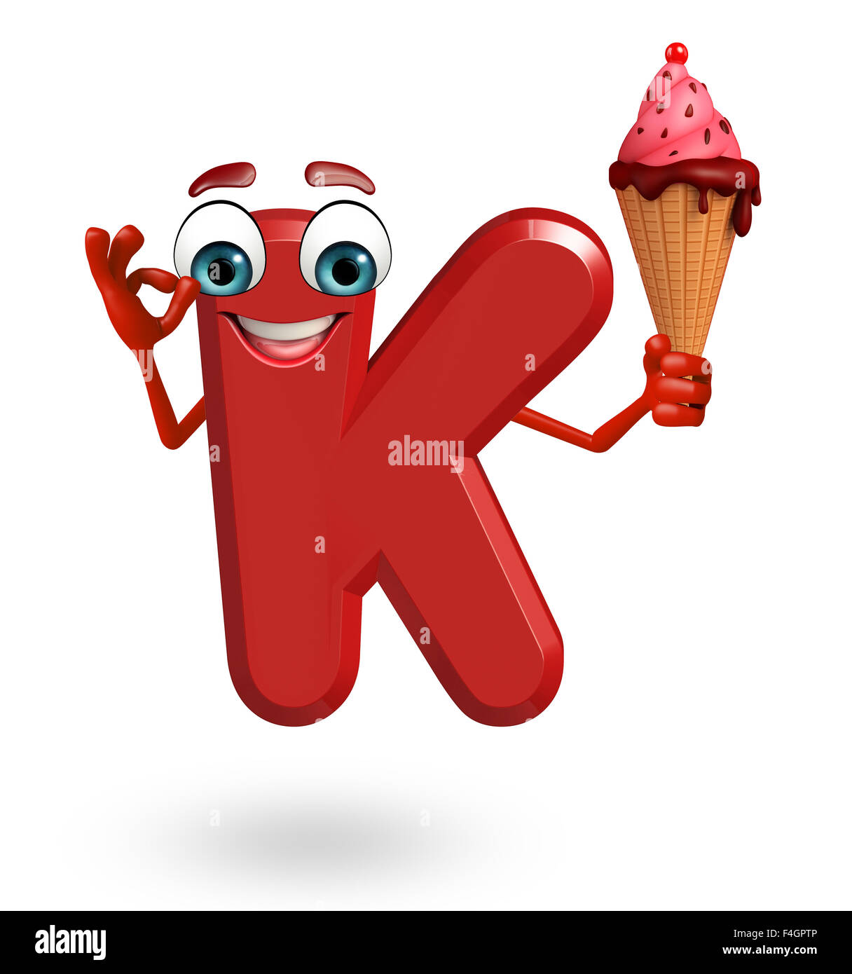 3d rendered illustration of alphabet K Cartoon Character with icecream ...