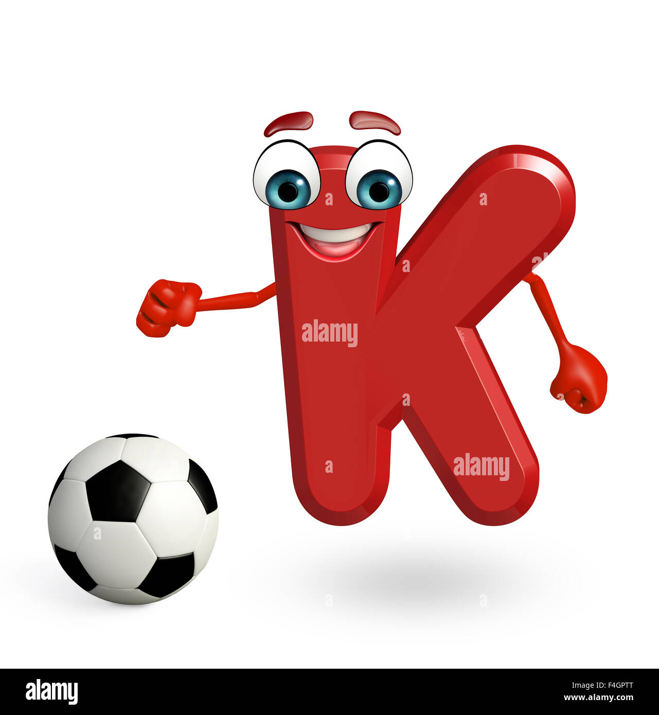 3d rendered illustration of alphabet K Cartoon Character with football ...