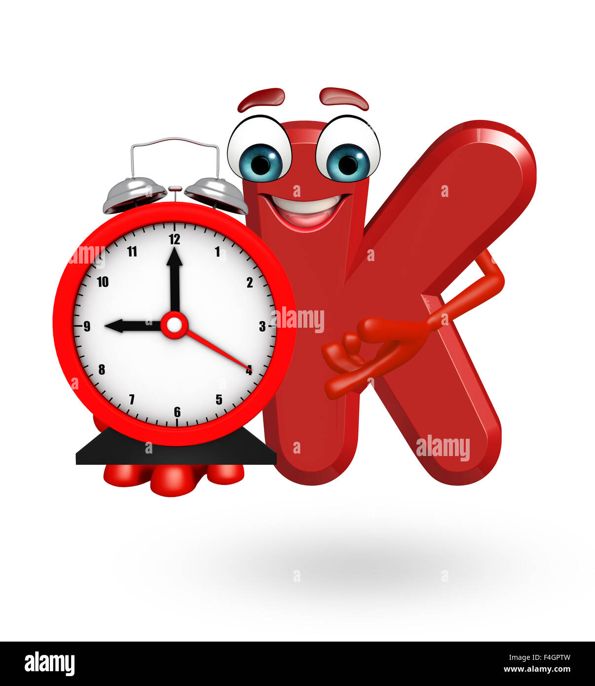 3d rendered illustration of alphabet K Cartoon Character with clock ...