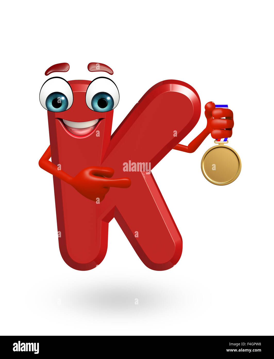 3d rendered illustration of alphabet K Cartoon Character with medal ...