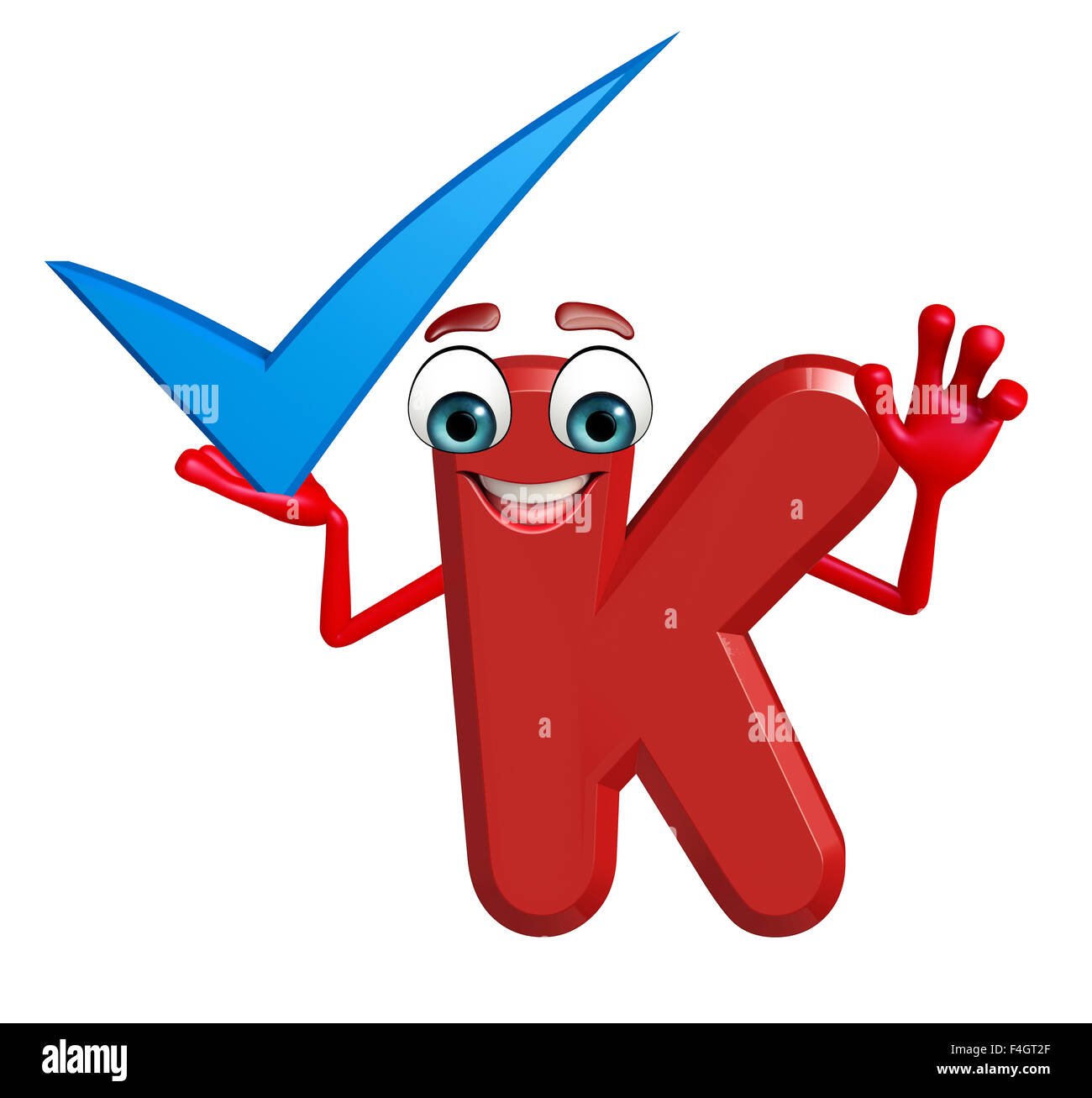 3d rendered illustration of alphabet K Cartoon Character with right ...