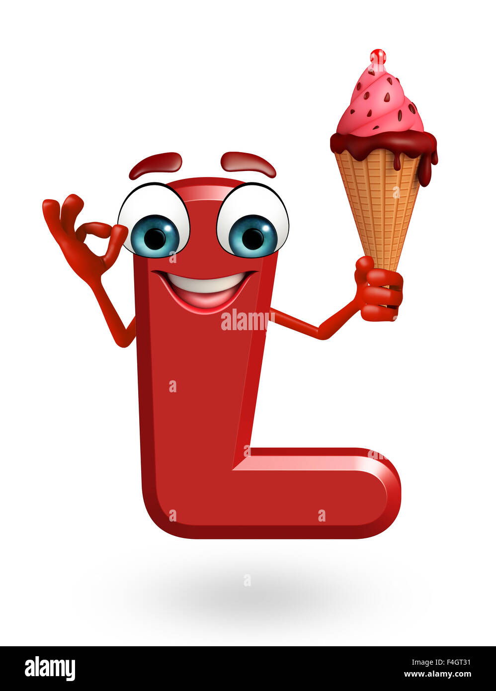3d rendered illustration of alphabet L Cartoon Character with icecream ...