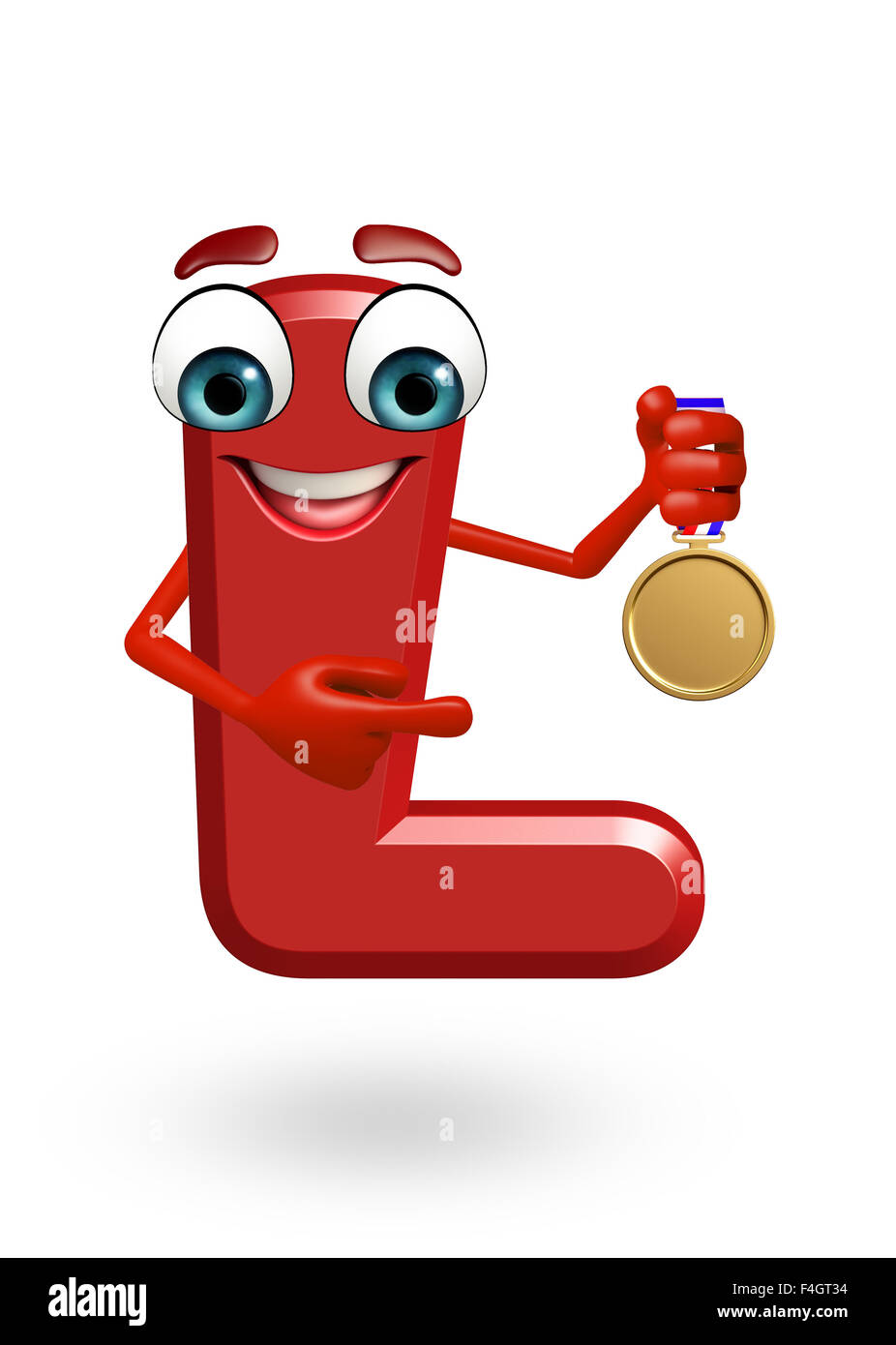 3d rendered illustration of alphabet L Cartoon Character with medal ...