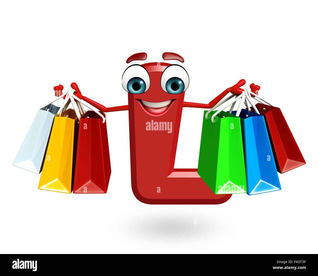 3d rendered illustration of alphabet L Cartoon Character with shopping ...