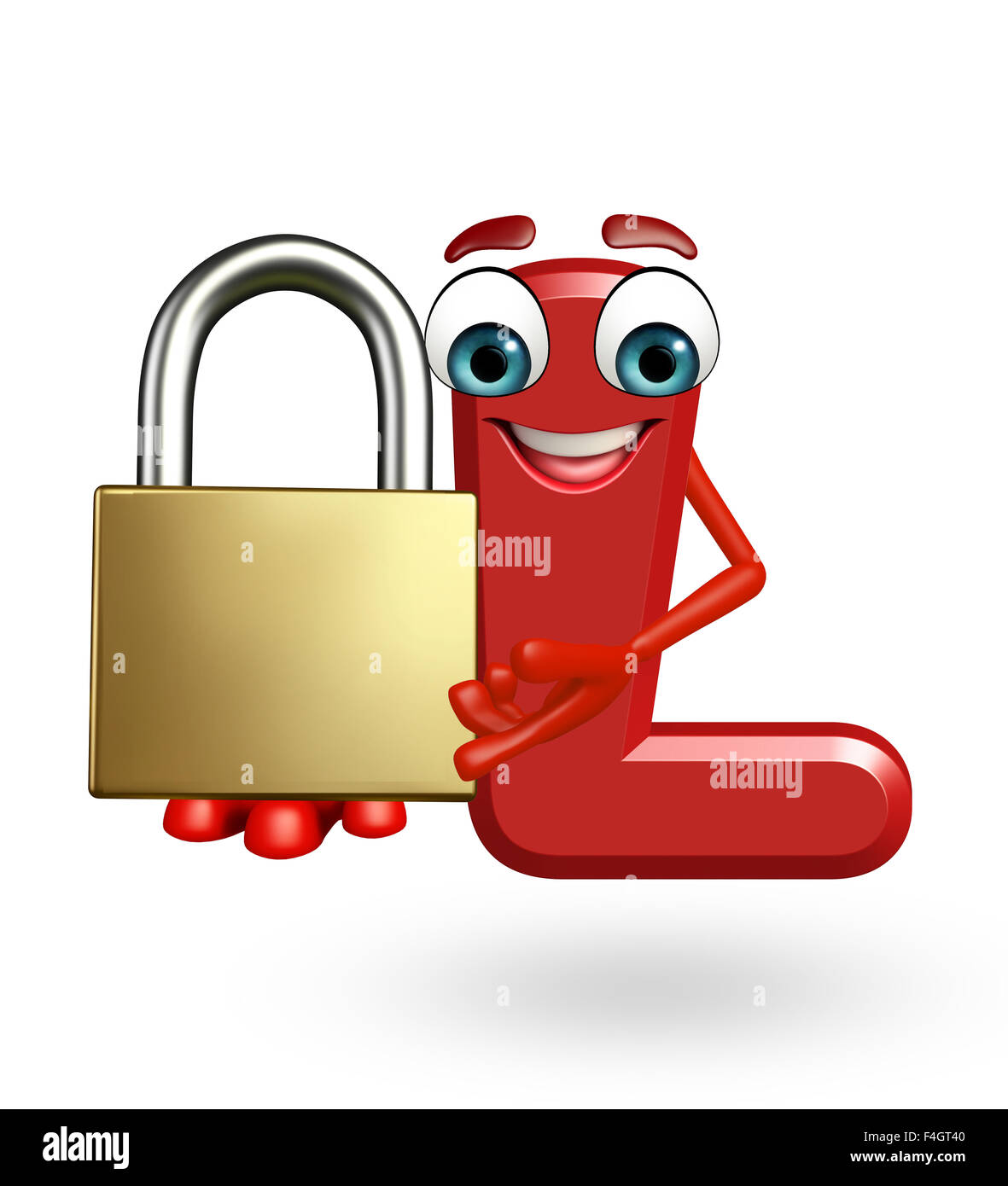 3d rendered illustration of alphabet L Cartoon Character with lock ...