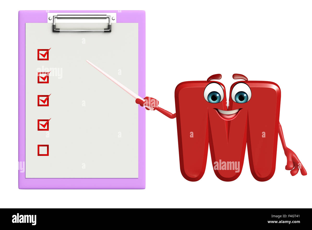 3d rendered illustration of alphabet M Cartoon Character with notepad ...