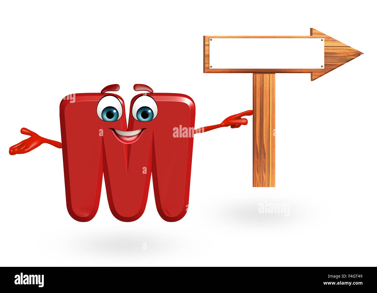 3d rendered illustration of alphabet M Cartoon Character with arrow ...