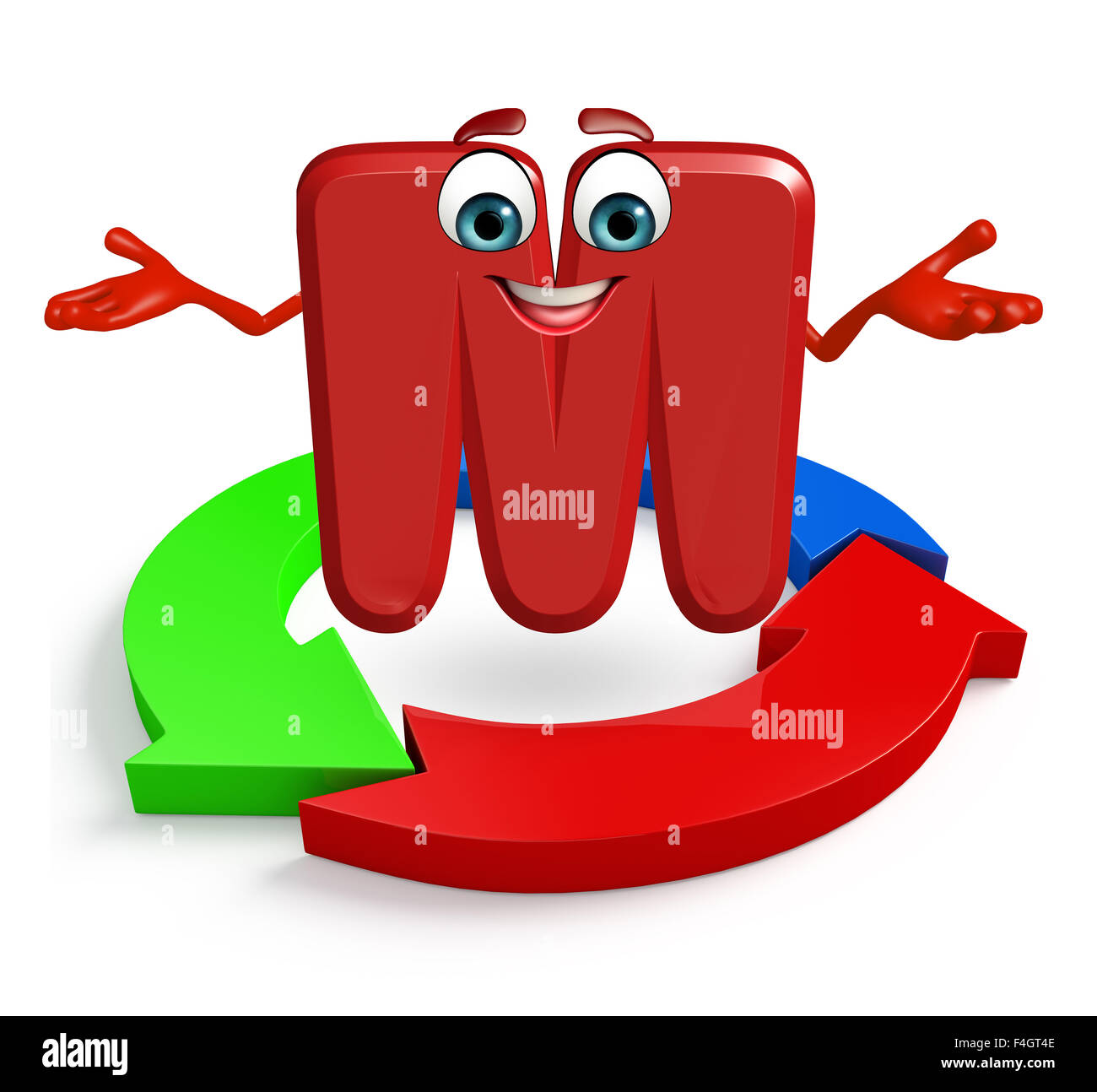 3d rendered illustration of alphabet M Cartoon Character with arrow ...
